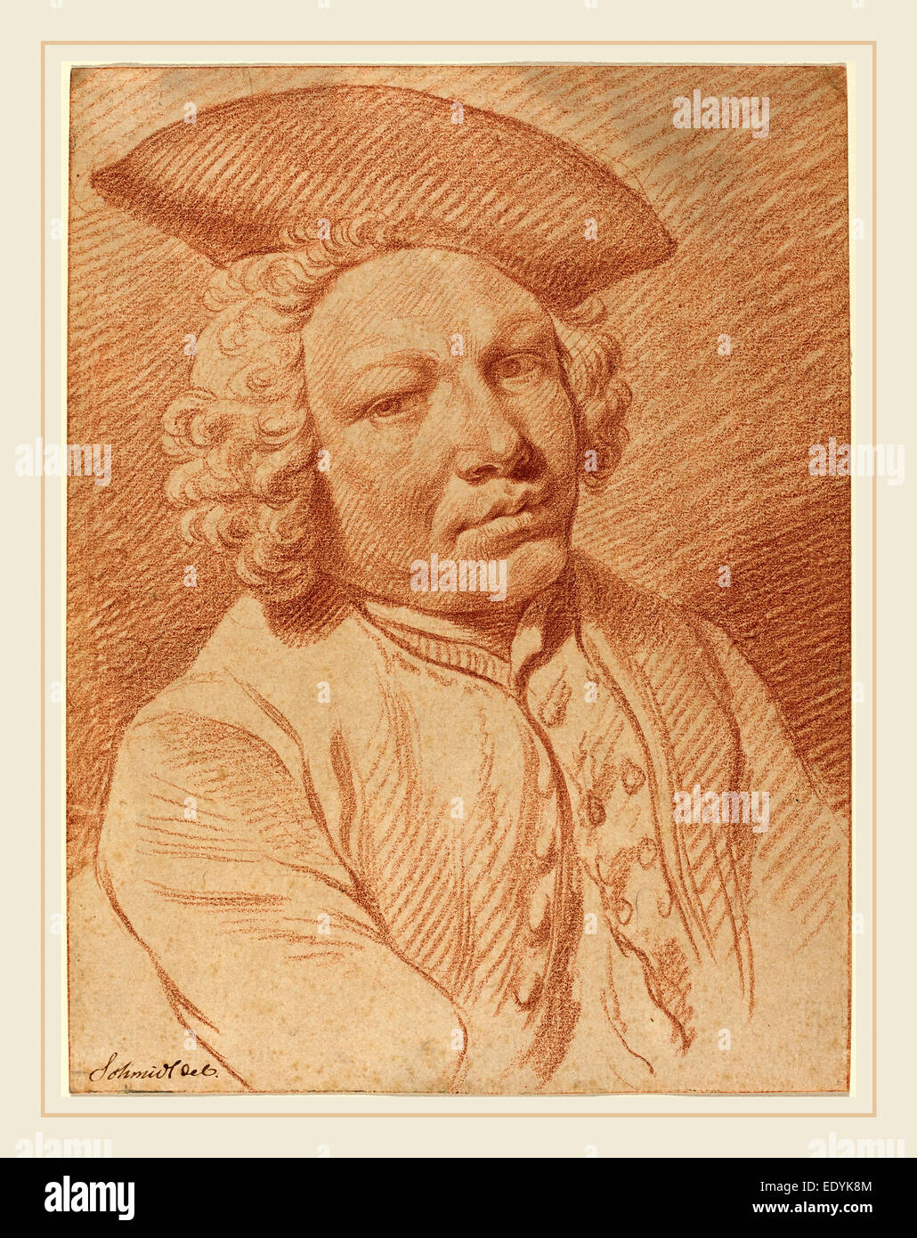 Georg Friedrich Schmidt, German (1712-1775), Portrait of a Man in a Tricorn Hat, red chalk on ...