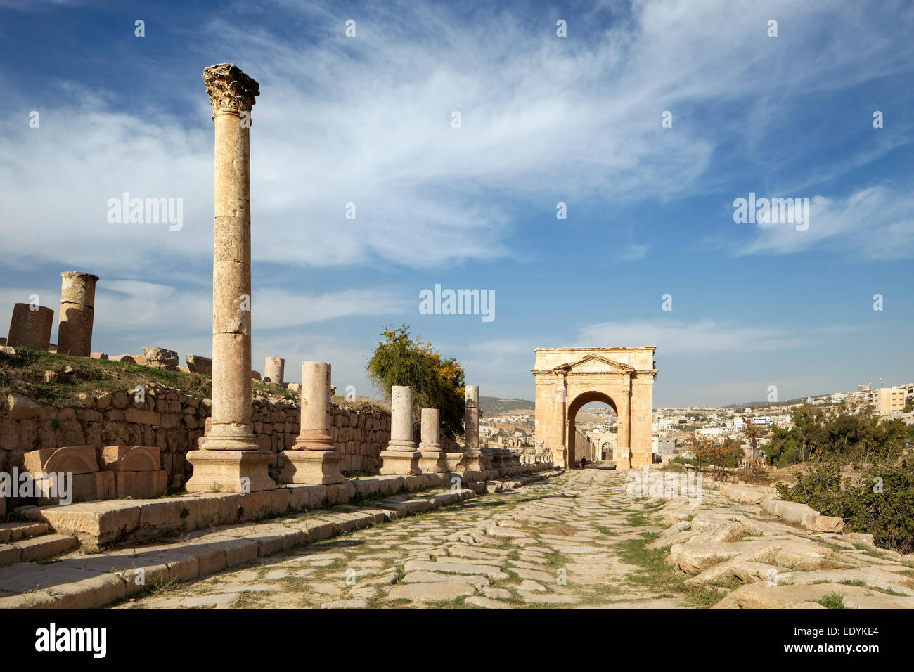 Main street Cardo Maximus, North Gate, columns, ancient Roman city of ...