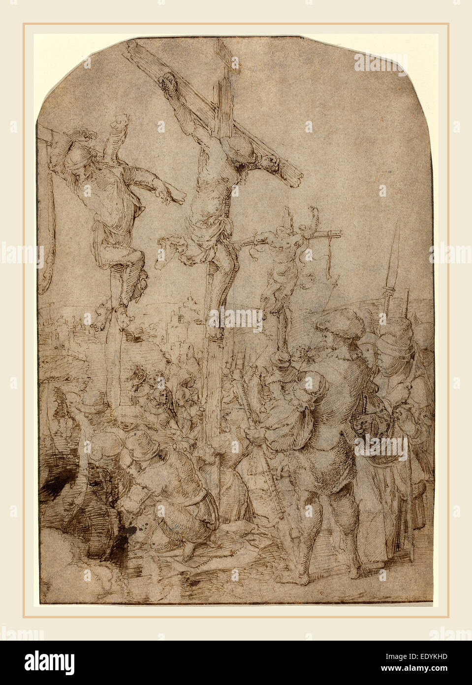 Netherlandish 16th Century, The Crucifixion, c. 1520, pen and brown ink over black chalk on laid ...