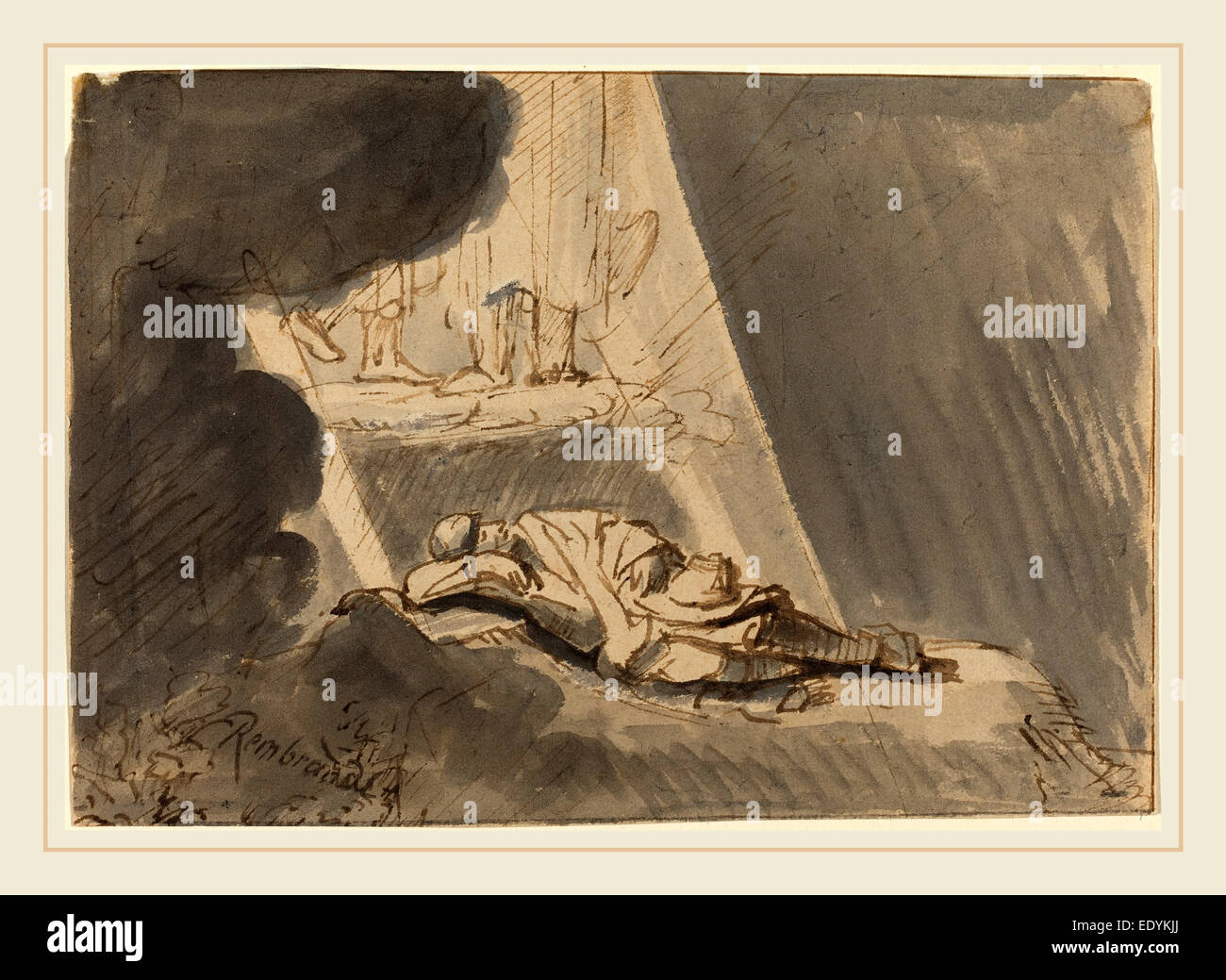 Style of Rembrandt van Rijn, Jacob's Dream, pen and brown ink with gray ...