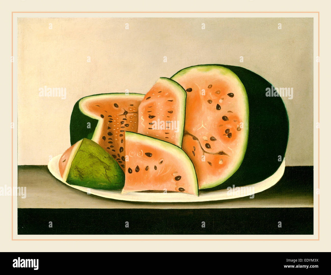 American 19th Century, Watermelon on a Plate, mid 19th century, oil on ...
