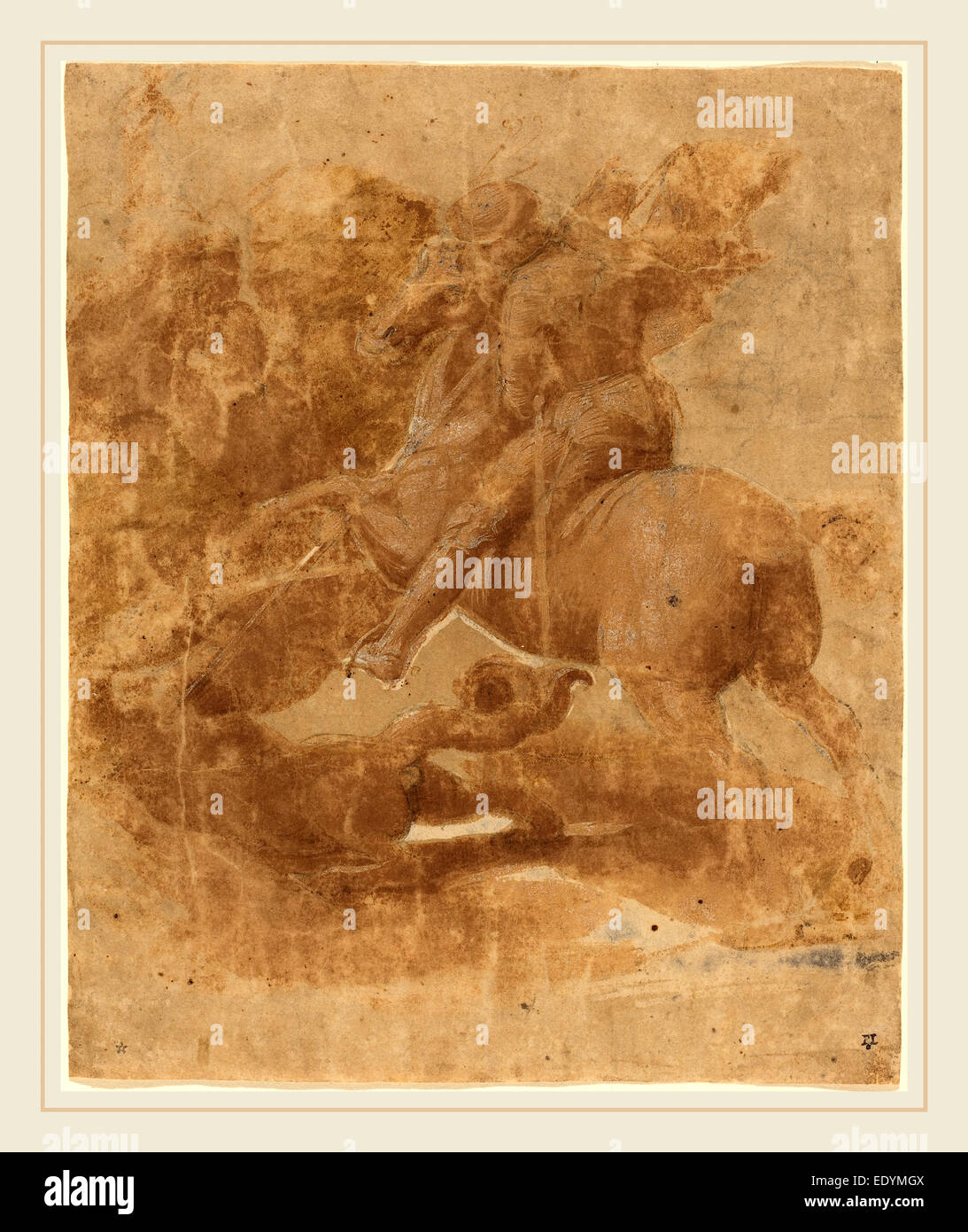 Raphael, Italian (1483-1520), Saint George and the Dragon, brush and ...