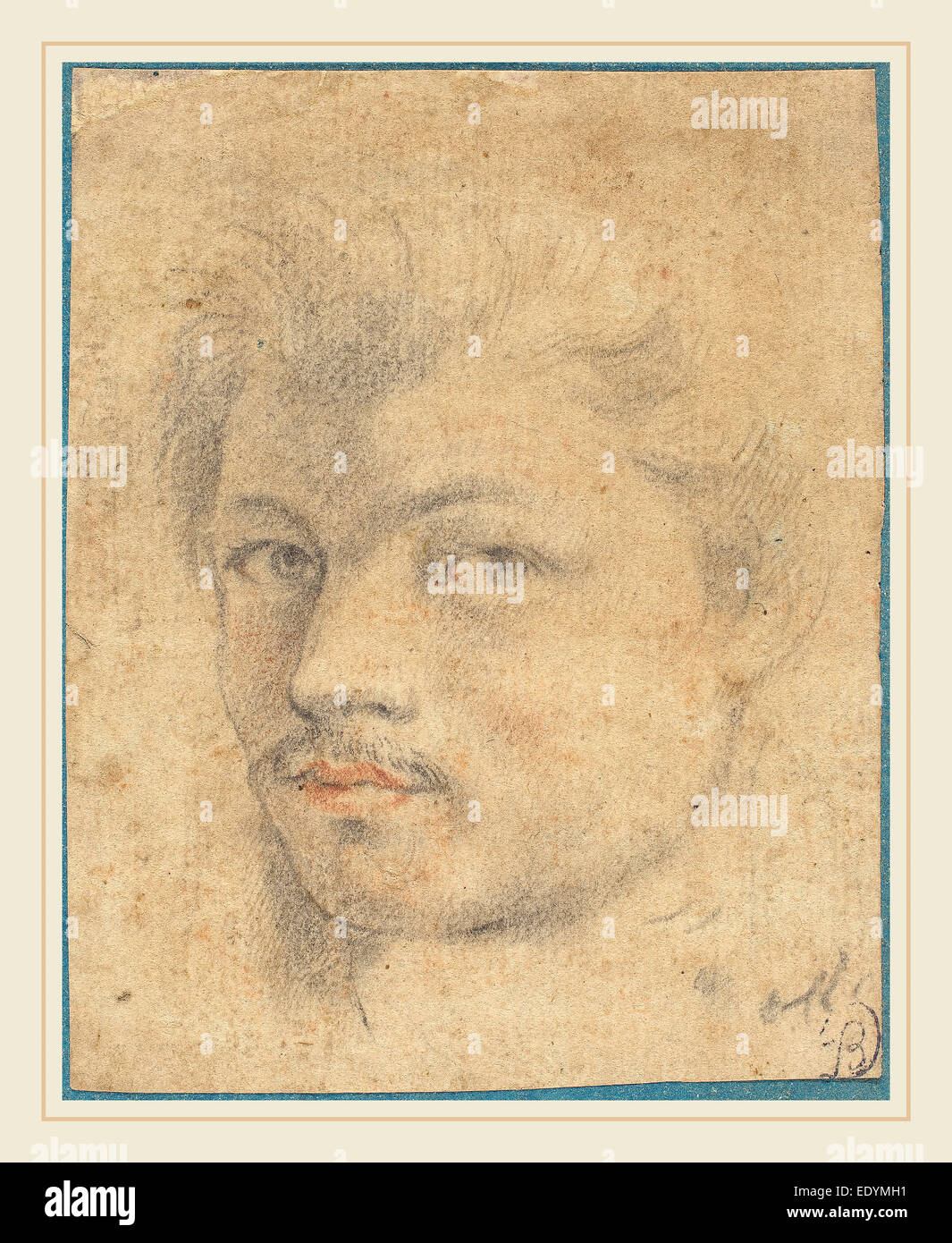 Jacob Matham, Dutch (1571-1631), Head of a Man, black and red chalk on ...