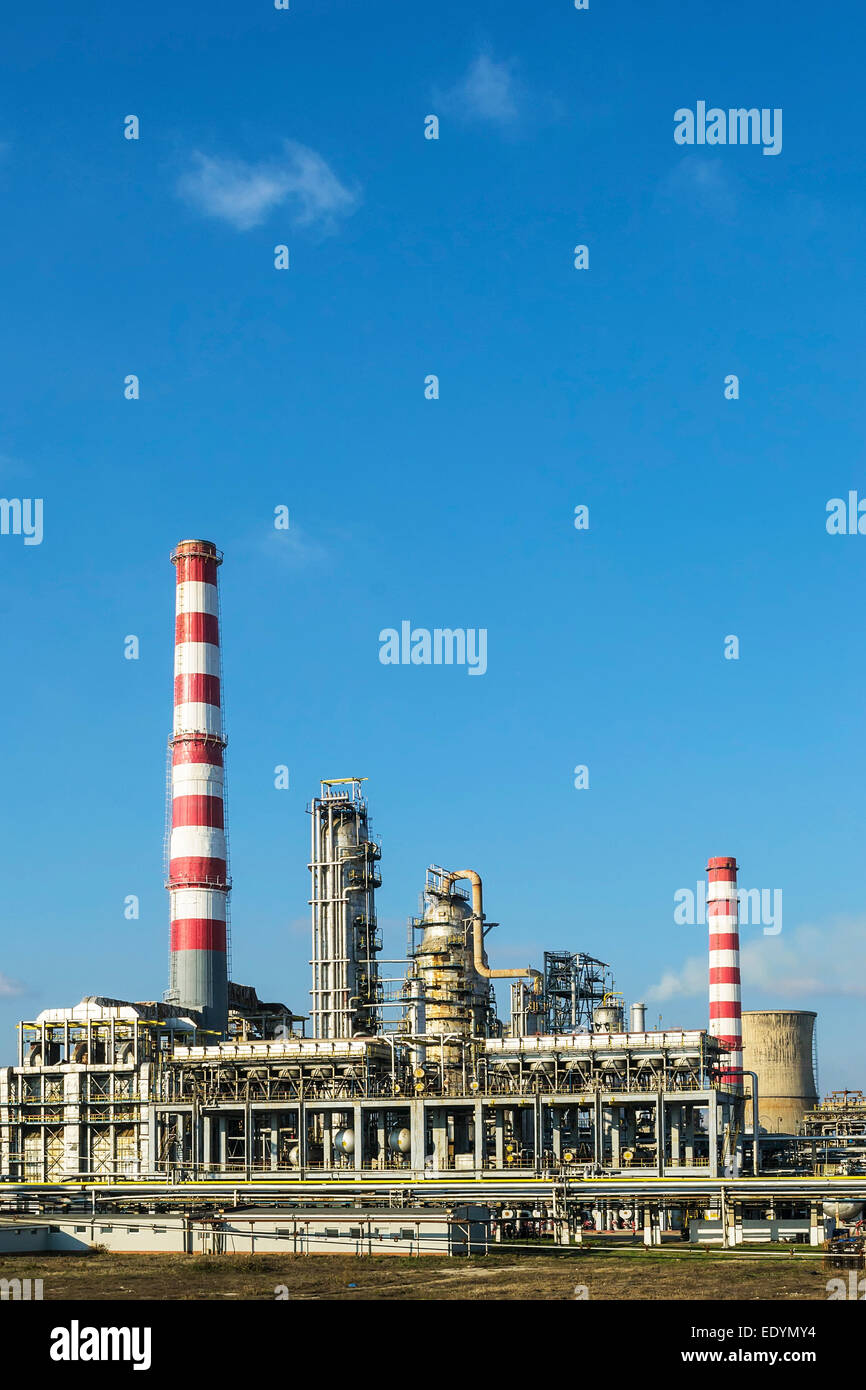 A section of an oil and gas refinery with various petrochemical ...