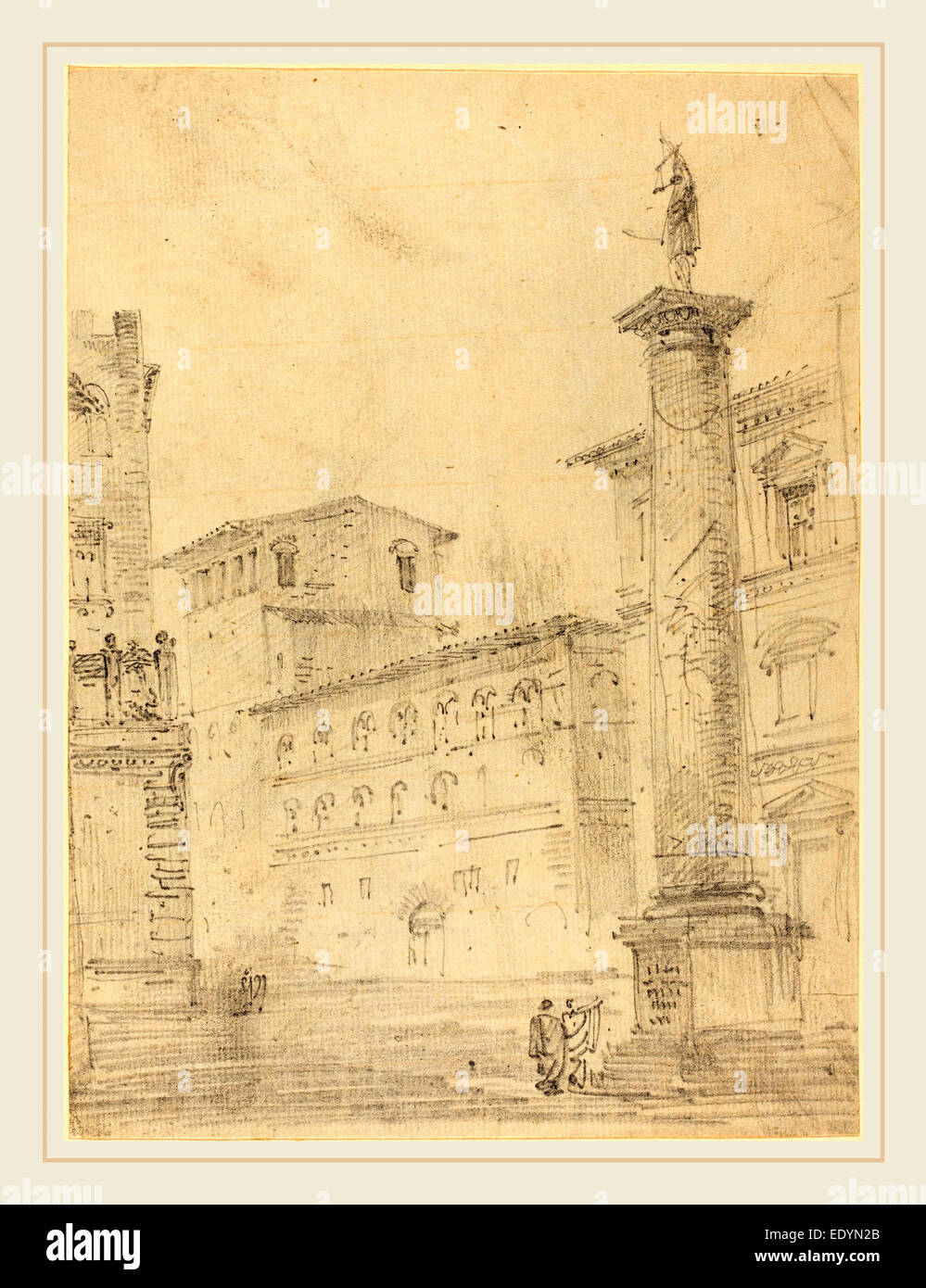 Robert Smith (Irish, 1792-1882), Figures on a Roman Street, graphite on ...