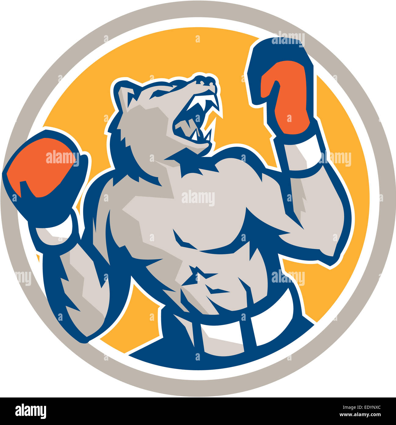 Illustration of an angry bear boxer with gloves looking up to the side ...