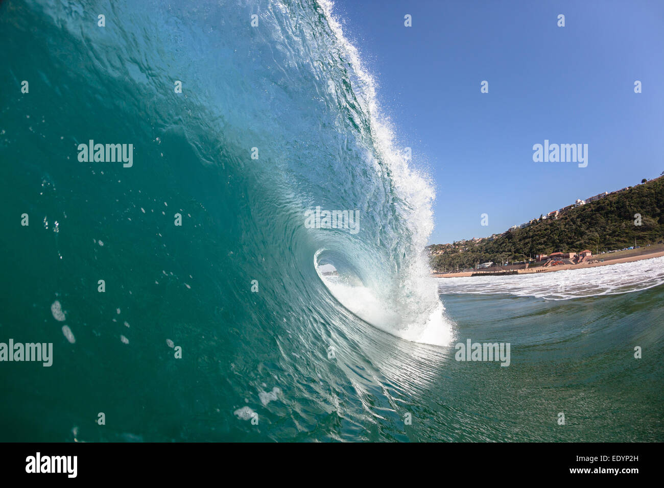 Ocean hollow crashing wave swimming inside water perspective Stock ...