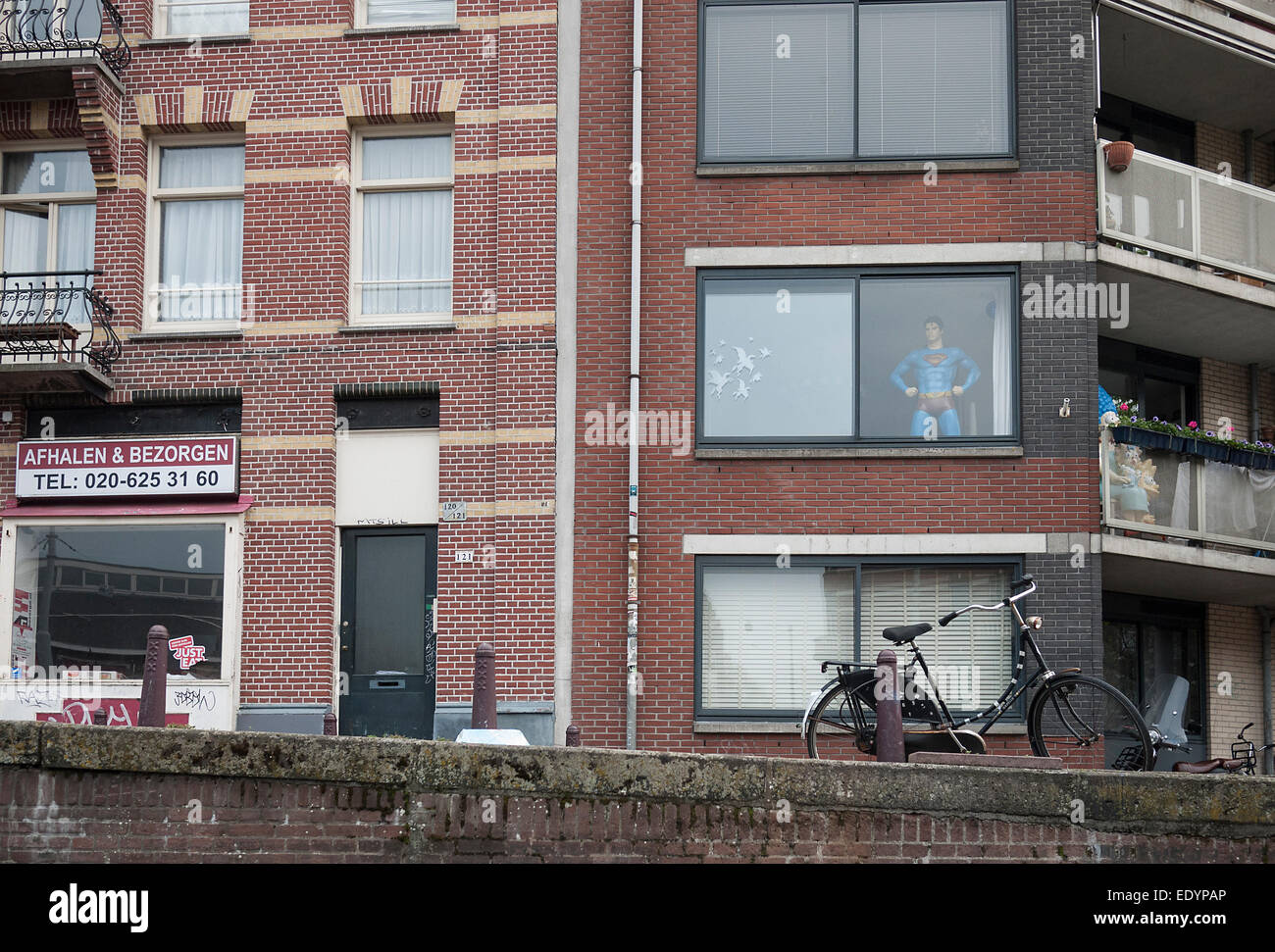 Amsterdam Superman window. credit: LEE RAMSDEN / ALAMY Stock Photo - Alamy