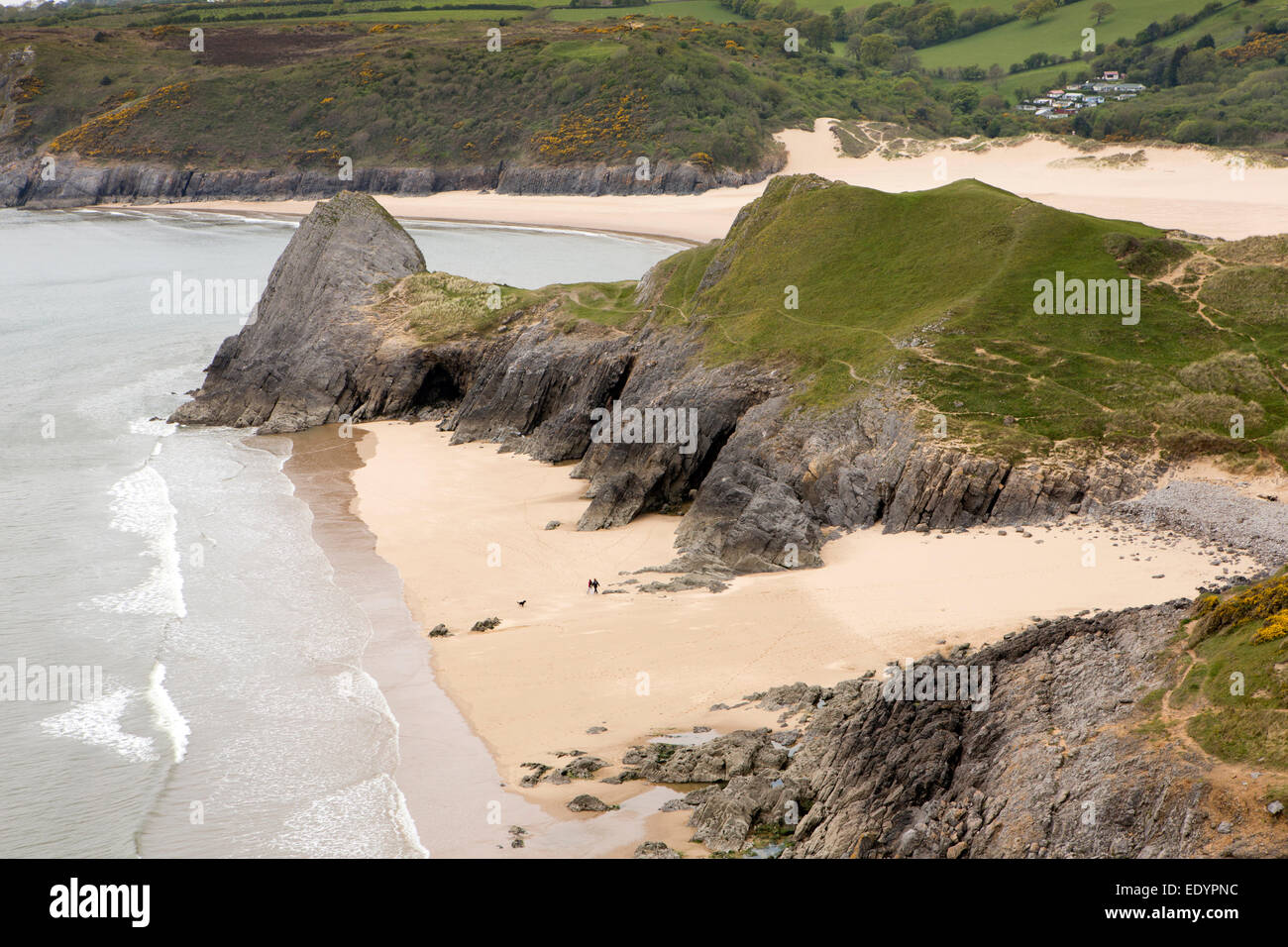 UK, Wales, Swansea, Gower, Southgate, Three Cliffs Bay, Pobbles Beach ...