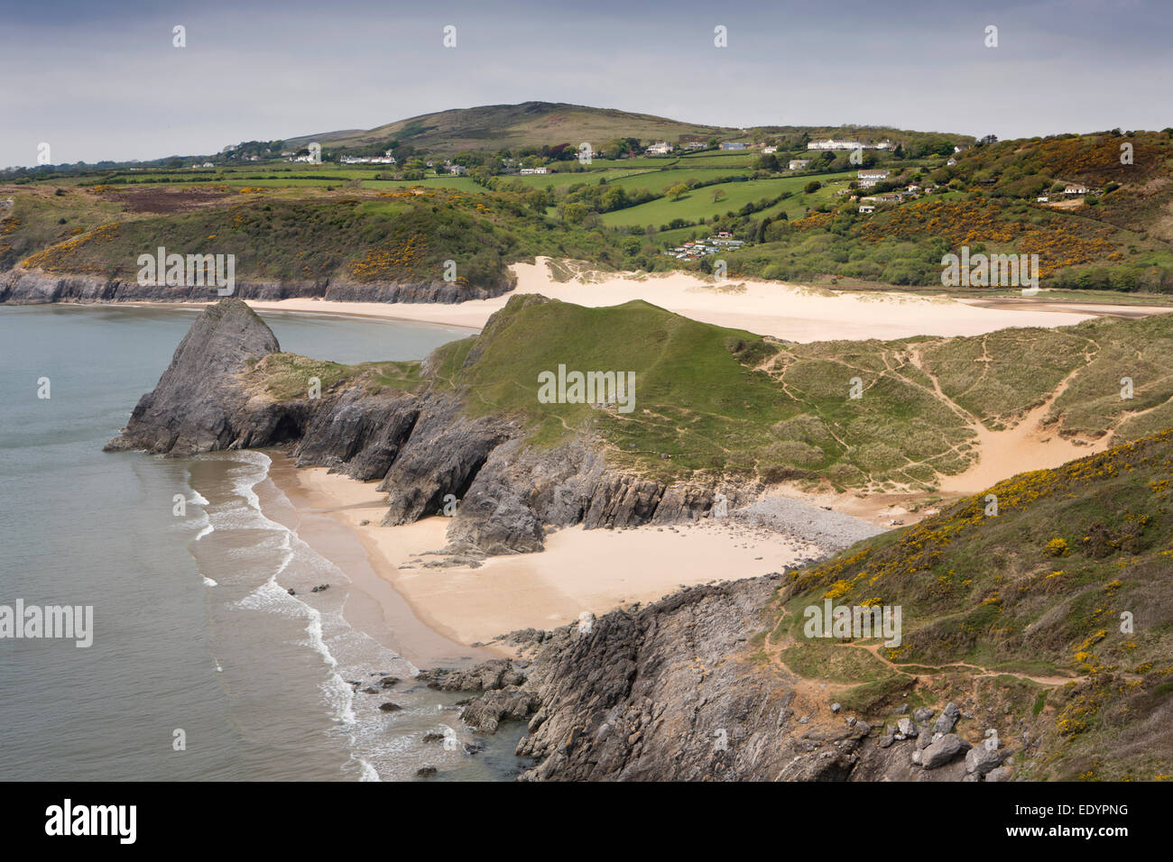UK, Wales, Swansea, Gower, Southgate, Three Cliffs Bay and Pobbles ...