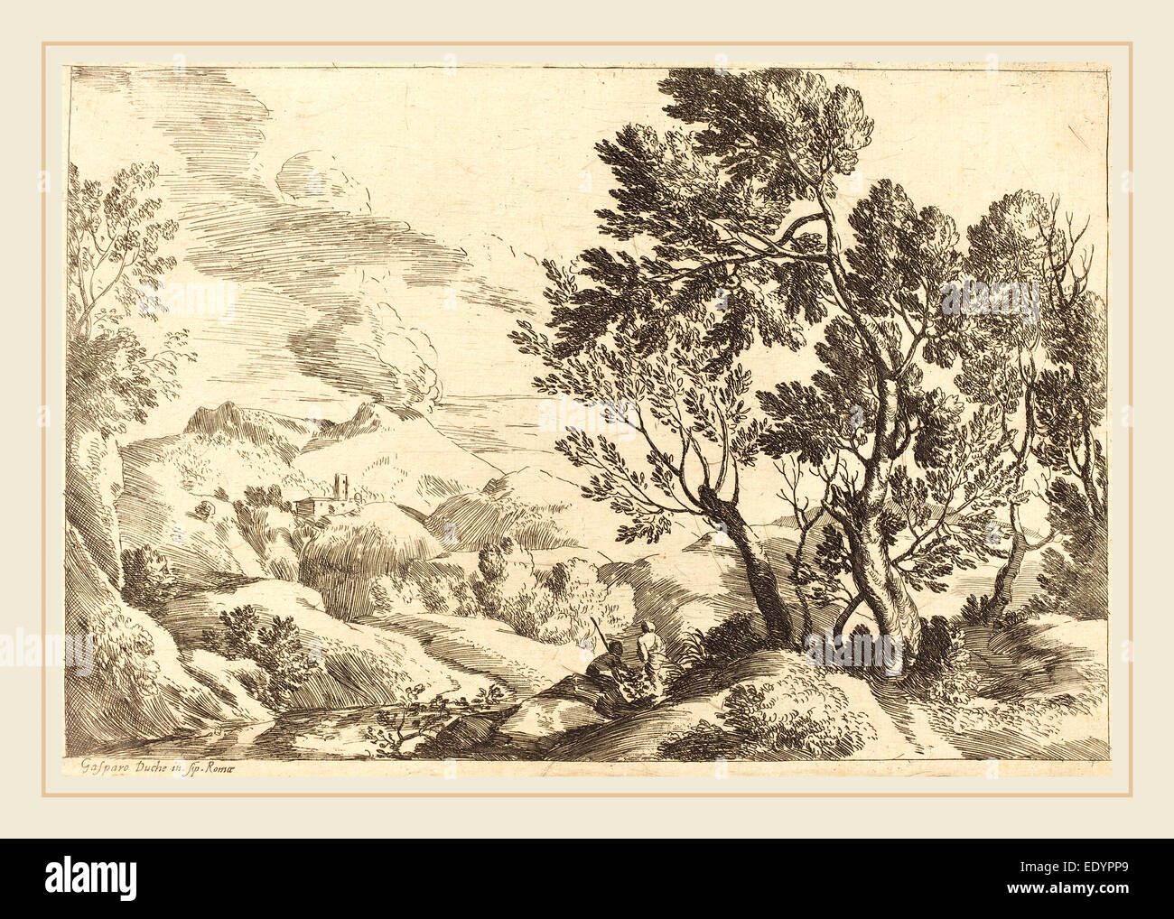 Gaspard Dughet, French (1615-1675), Roman Landscape, etching Stock ...