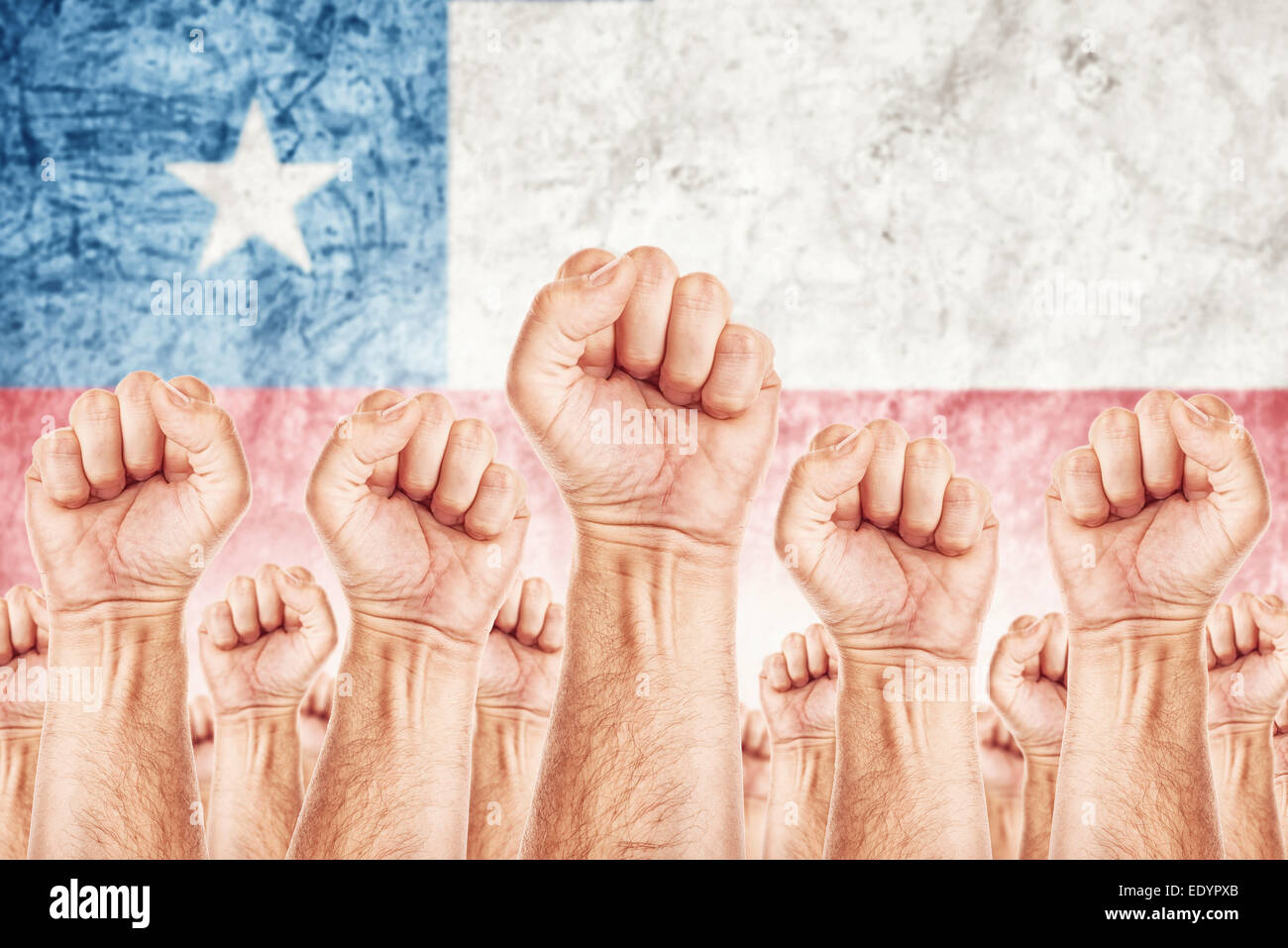 Chile Labor movement, workers union strike concept with male fists ...