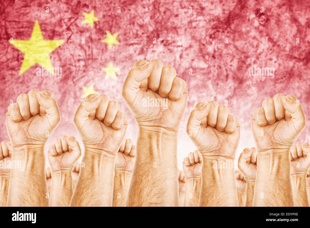 China Labor movement, workers union strike concept with male fists ...