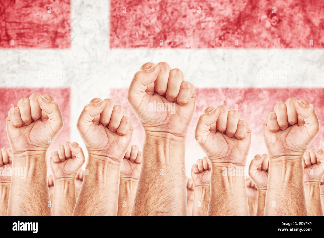 Denmark Labor movement, workers union strike concept with male fists ...