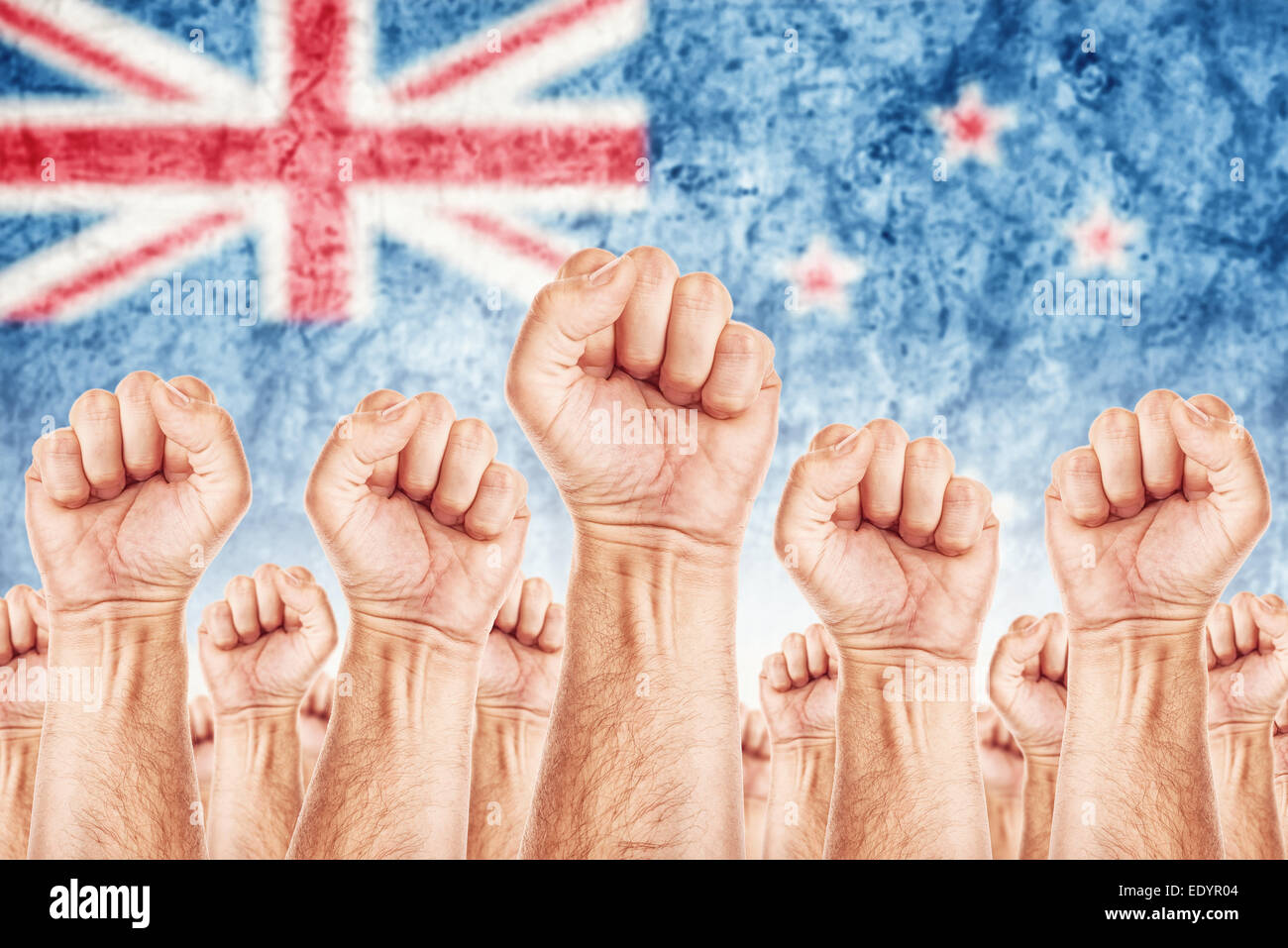 New Zealand Labor movement, workers union strike concept with male ...