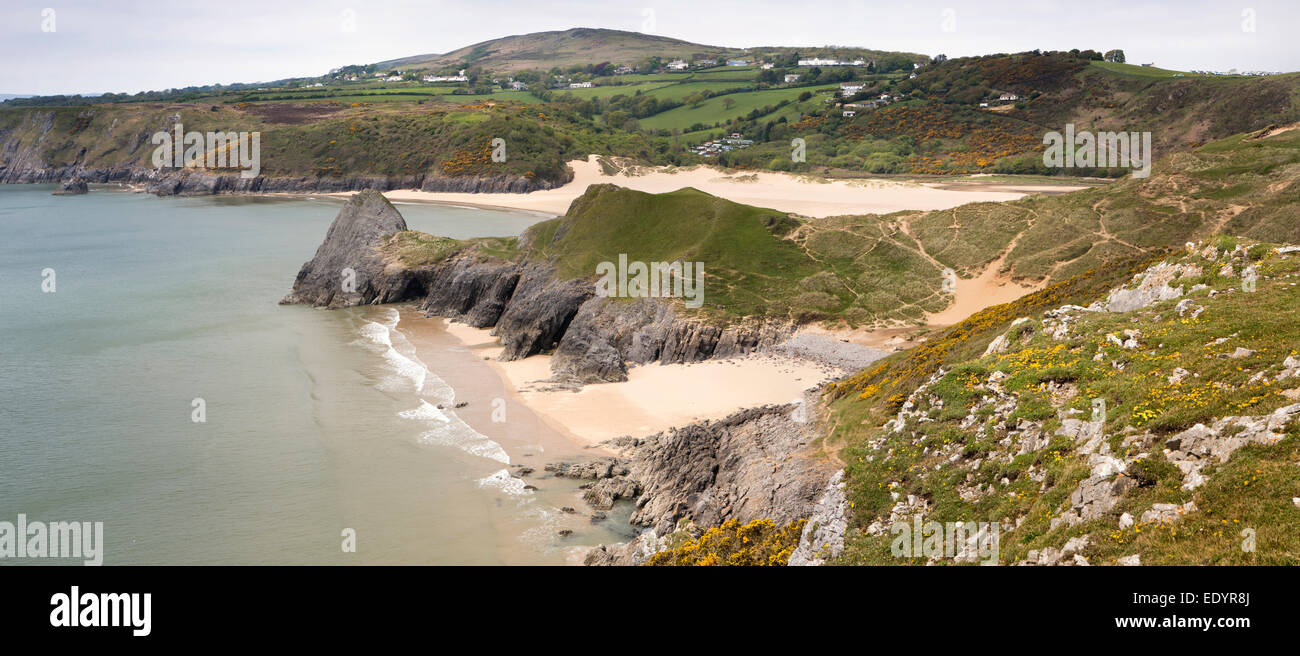 UK, Wales, Swansea, Gower, Southgate, Three Cliffs Bay and Pobbles ...