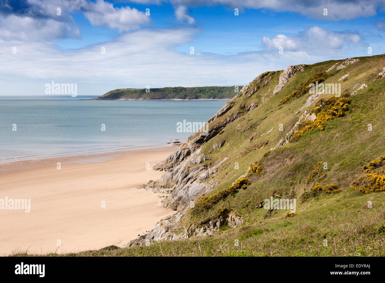 UK, Wales, Swansea, Gower, Three Cliffs Bay, Great Tor and Oxwich Point ...