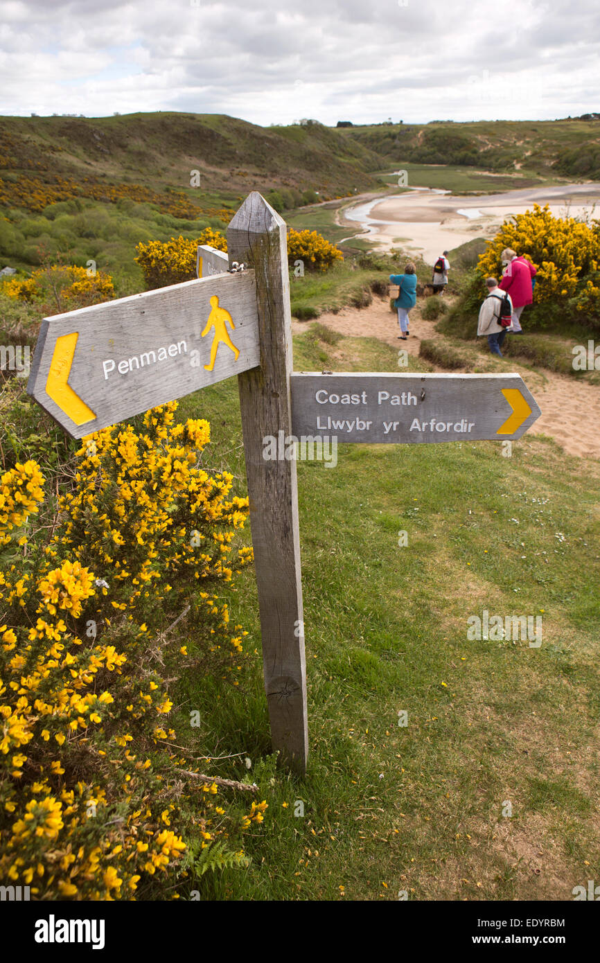 UK, Wales, Swansea, Gower, Penmaen Burrows Coast Path Signs, older ...