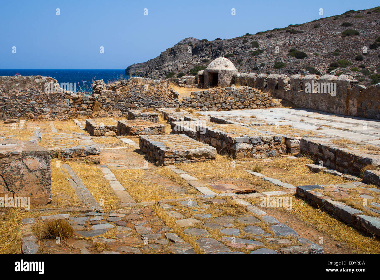 The graveyard on the Cretan island of Spinalonga, a defensive island ...