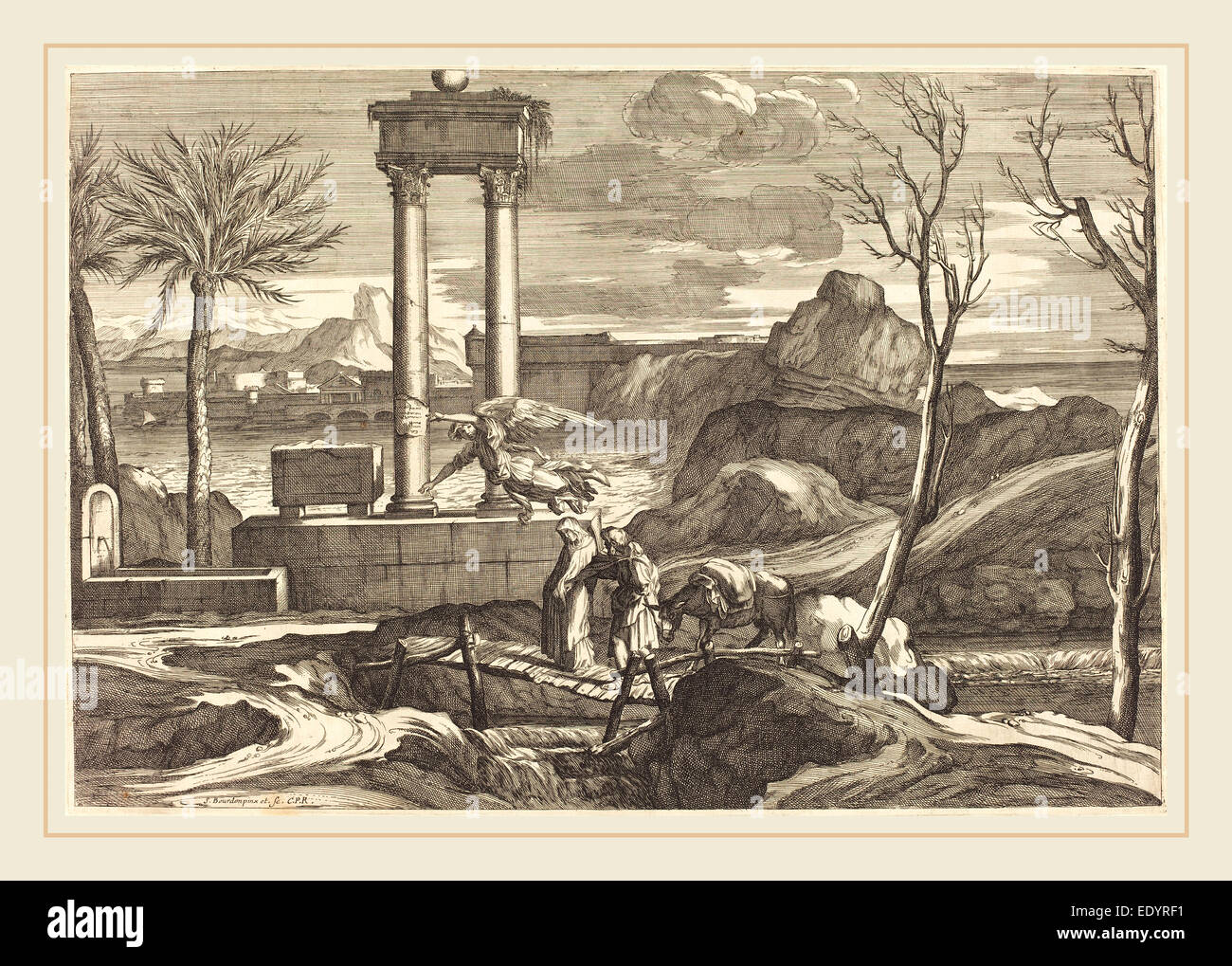 Sébastien Bourdon, French (1616-1671), The Flight into Egypt, engraving ...