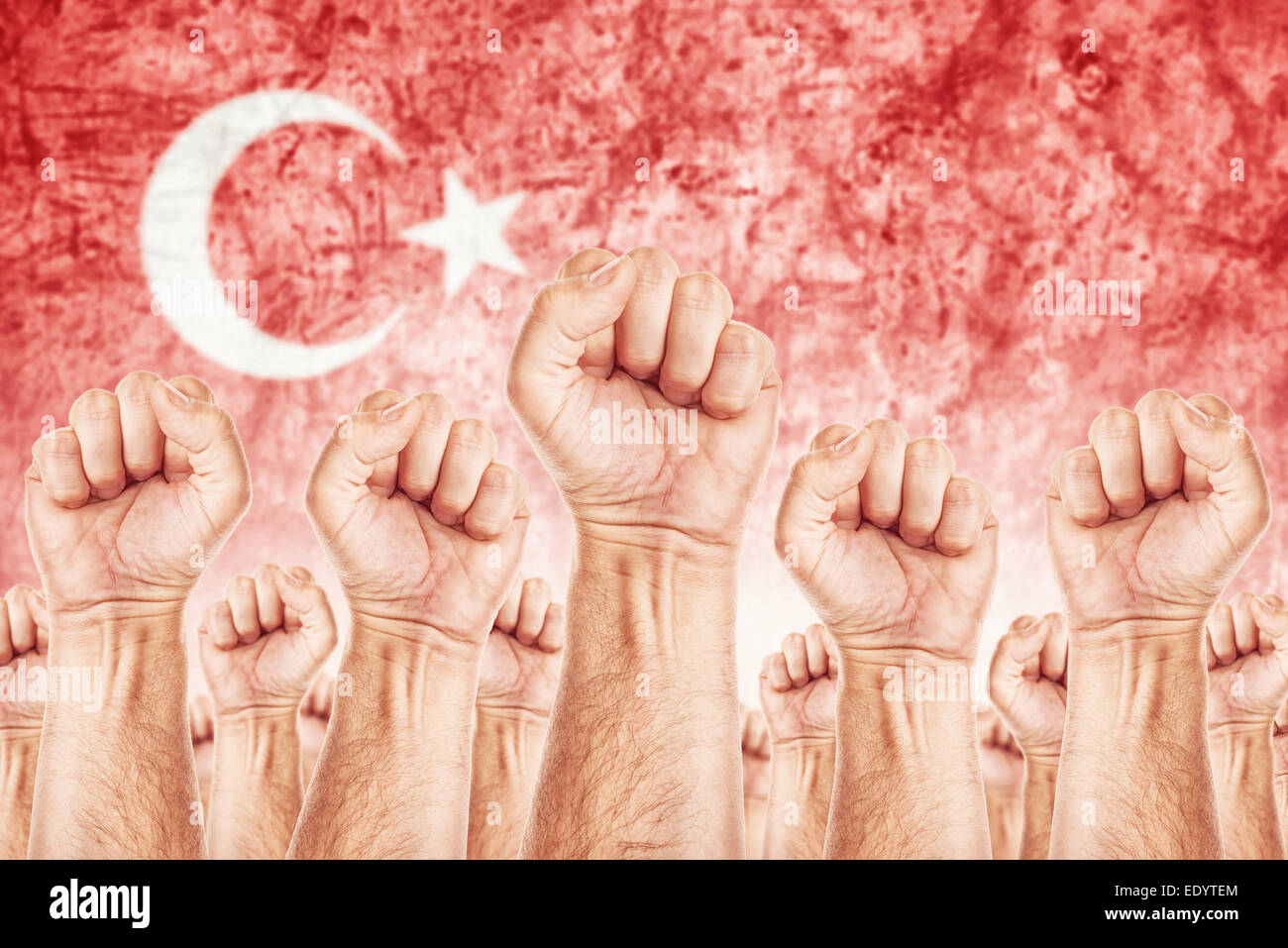 Turkey Labor movement, workers union strike concept with male fists ...