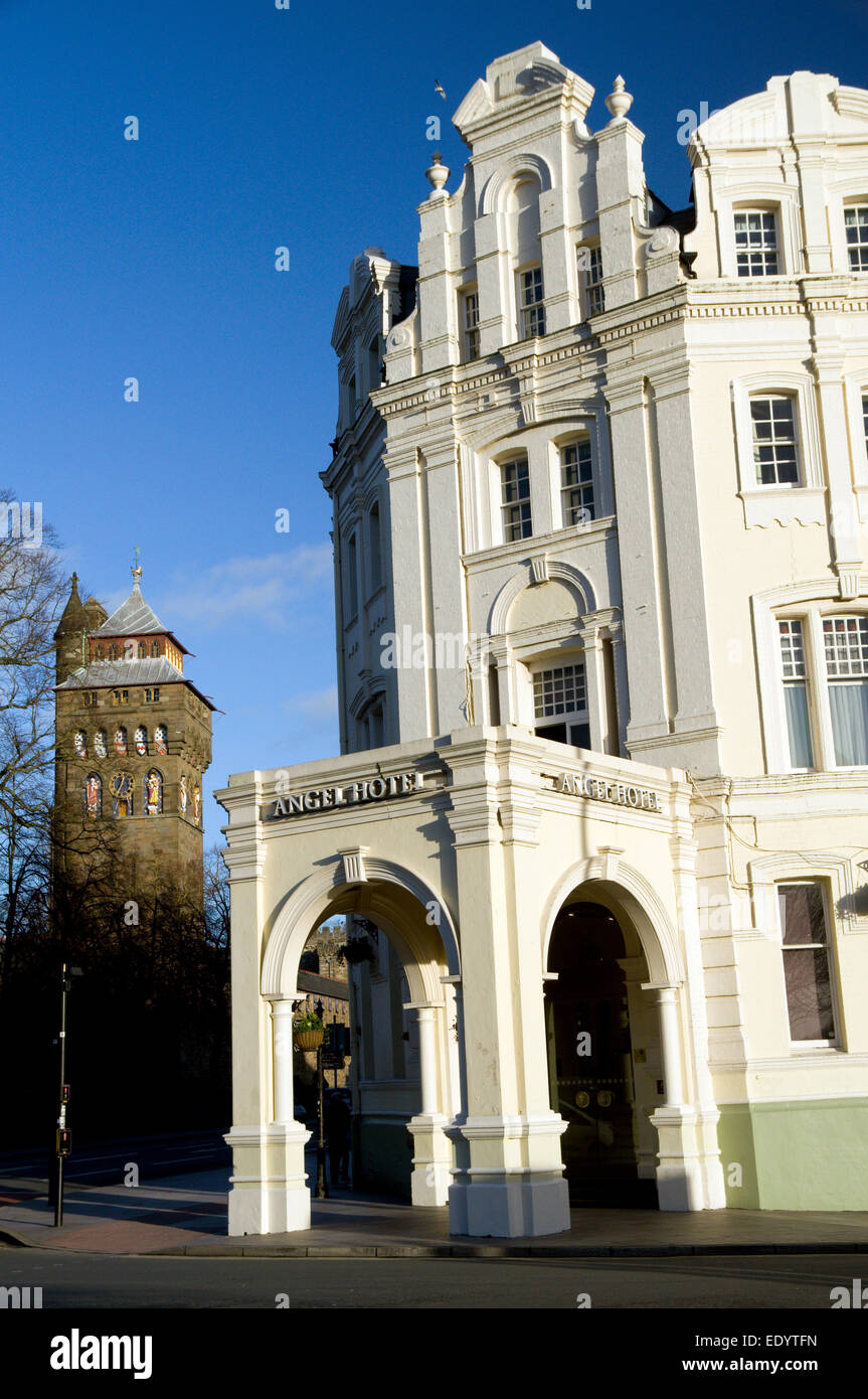 The Angel Hotel and Cardiff Castle, Cardiff, Wales Stock Photo - Alamy
