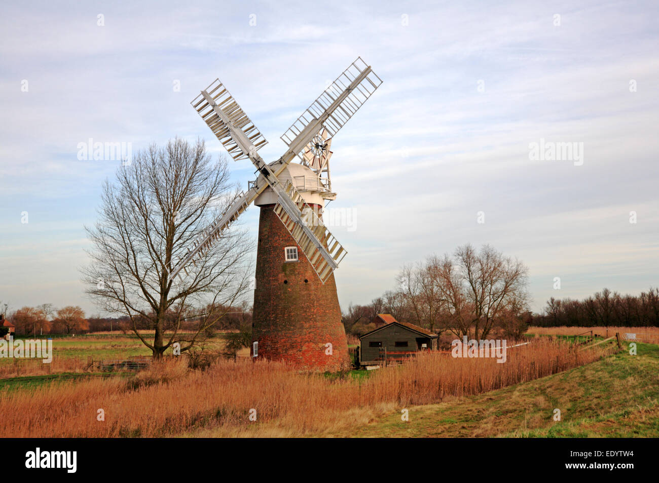 A view of Hardley Drainage Mill and visitor centre by the River Yare at ...
