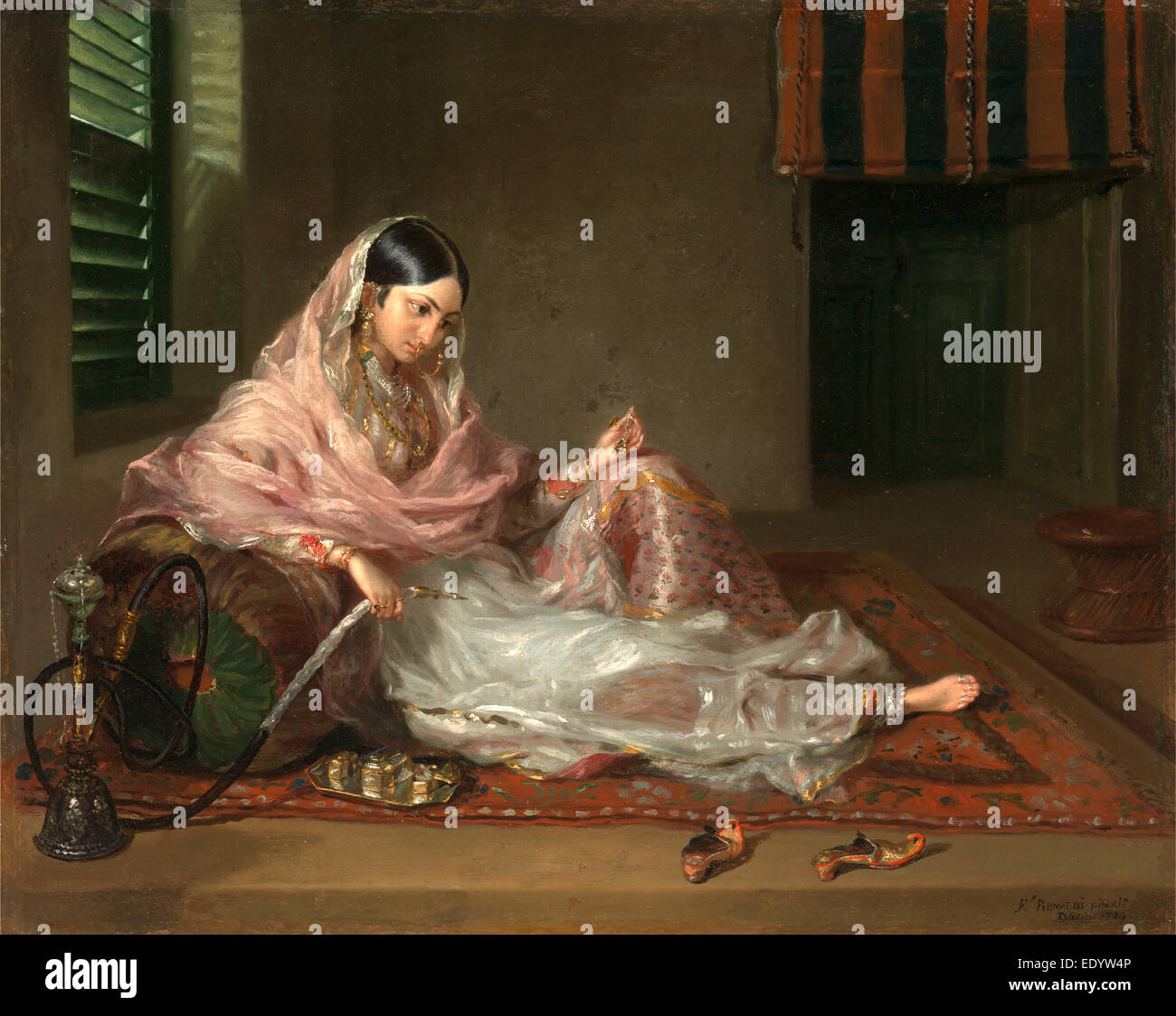 Muslim Lady Reclining An Indian Girl with a Hookah, signed and dated ...