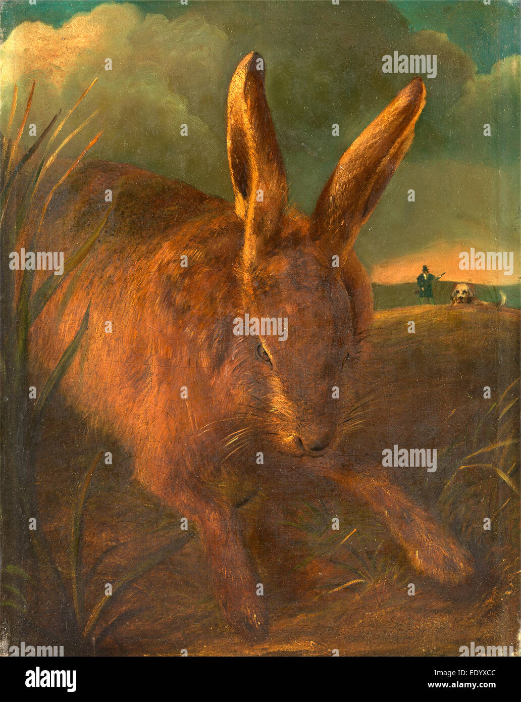 Hare Hunting A Rabbit with Hunter and Dog in the Background, Philip ...