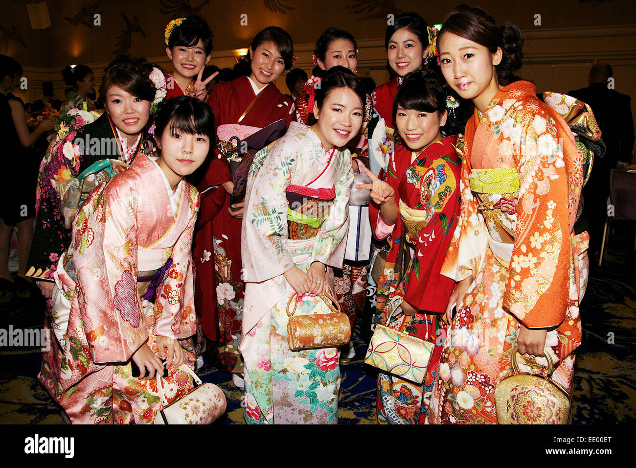Tokyo, Japan. 12th January, 2015. Japanese girls dressed in colorful ...