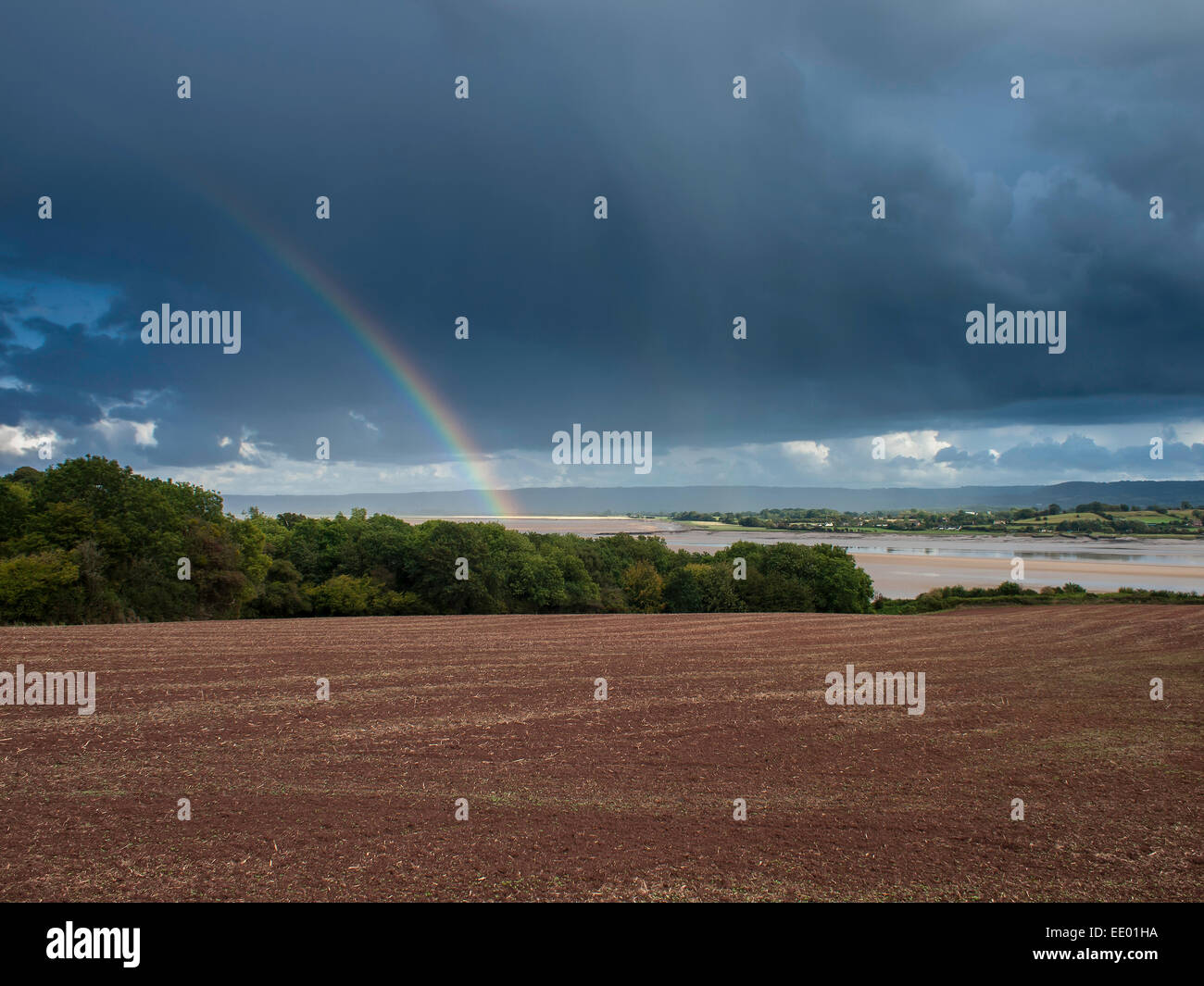 RAINBOW OVER RIVER SEVERN WITH STORMY SKY GLOUCESTERSHIRE ENGLAND UK ...