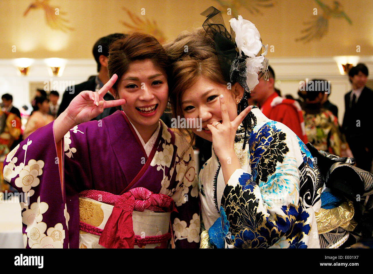 Tokyo, Japan. 12th January, 2015. Japanese girls dressed in colorful ...