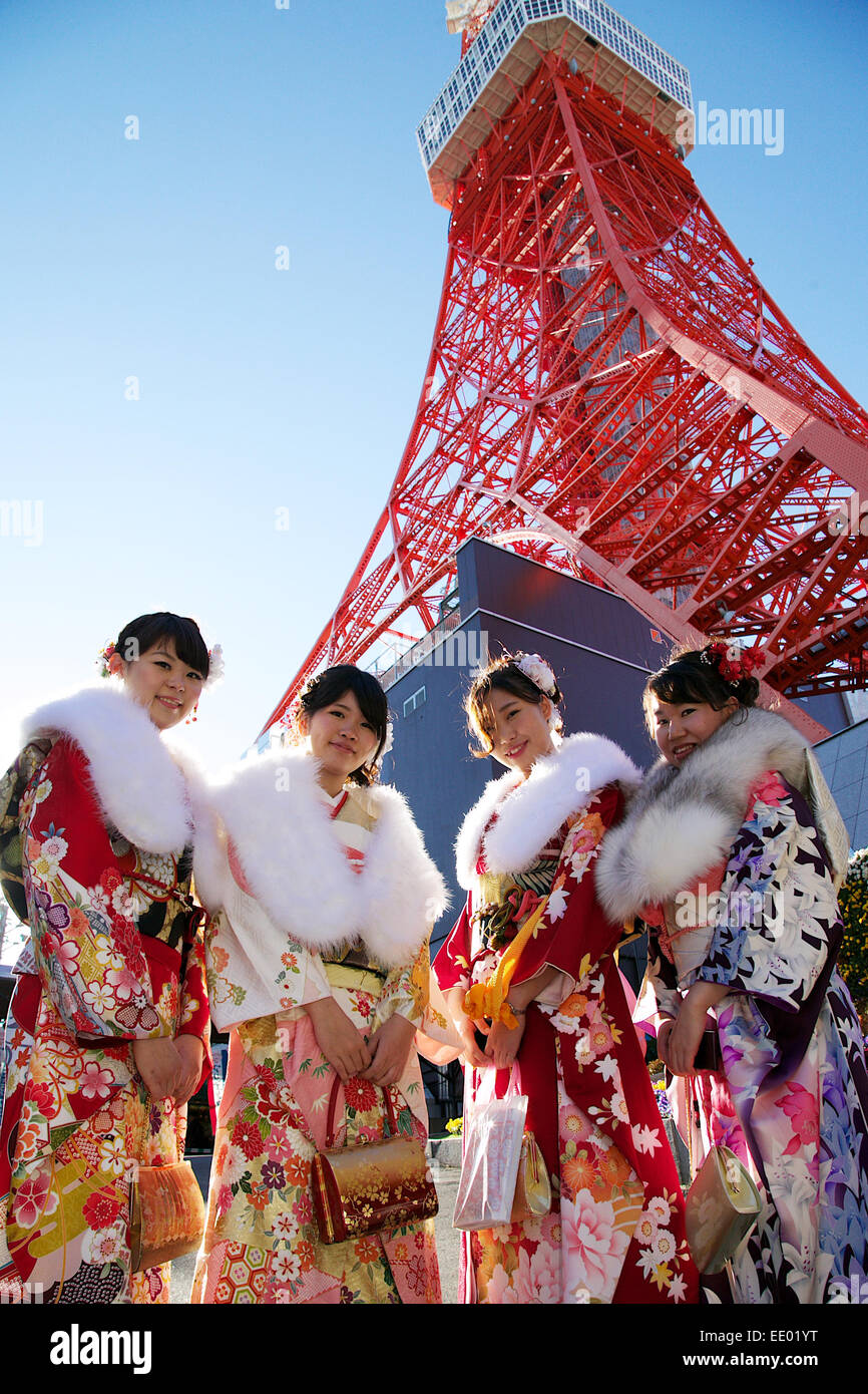Tokyo, Japan. 12th January, 2015. Japanese girls dressed in colorful ...
