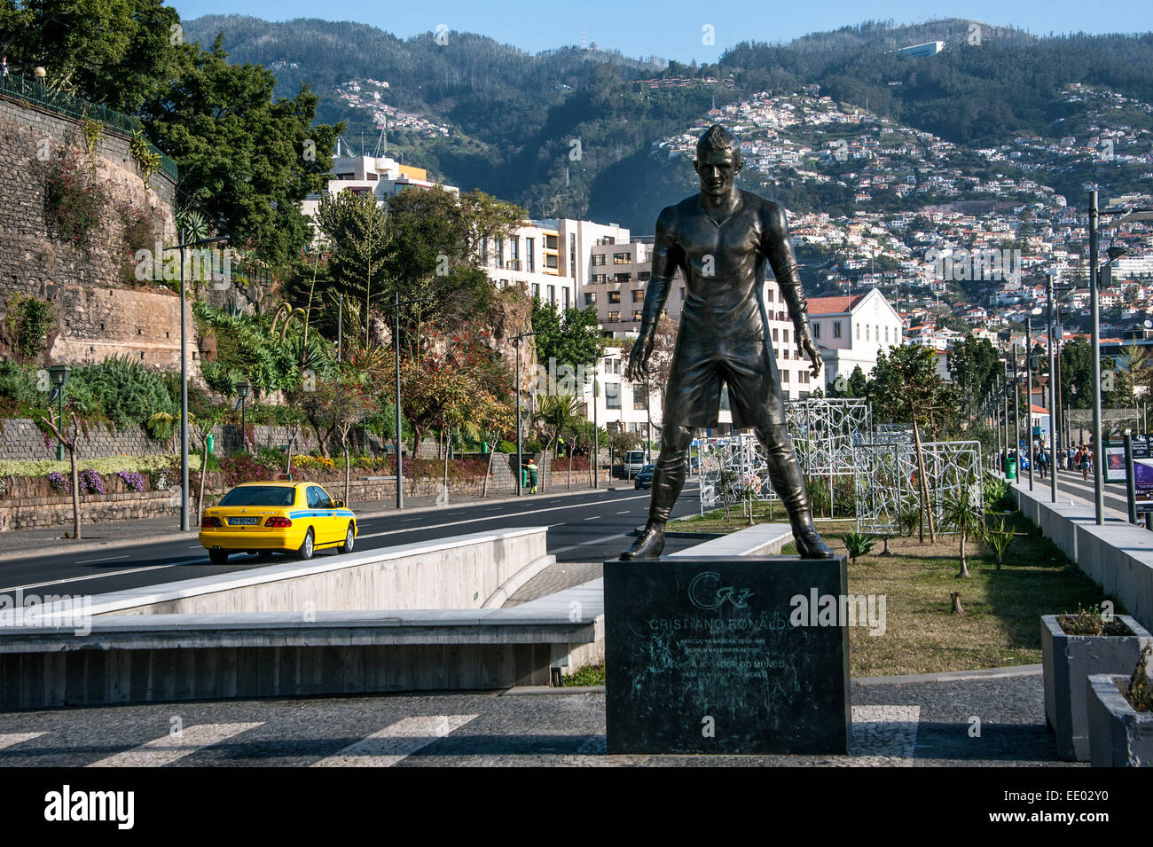 Statue of Cristiano Ronaldo, CR7 (Real Madrid) in the harbour of his ...