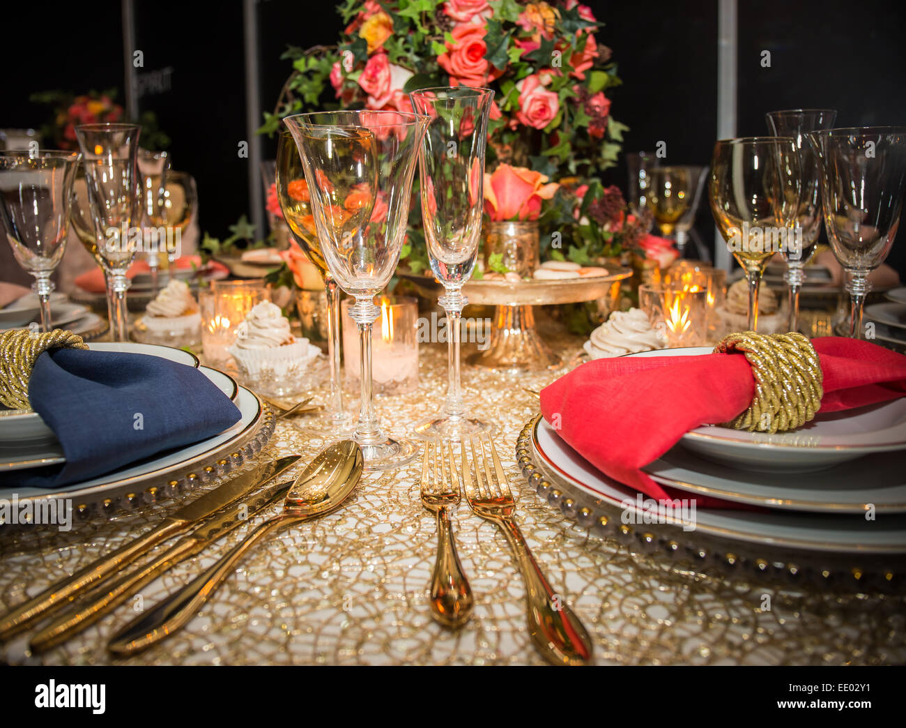 wedding decorated table with plates and serviettes Stock Photo - Alamy