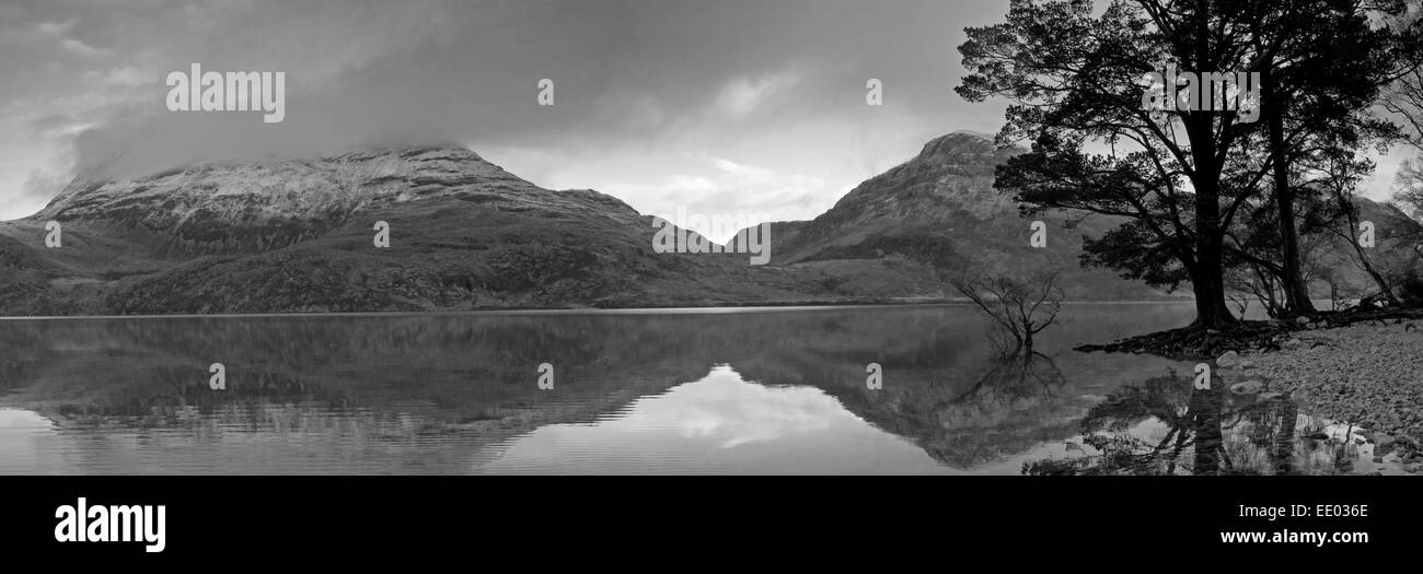 Loch Maree and Slioch Panoramic in black and white Stock Photo - Alamy