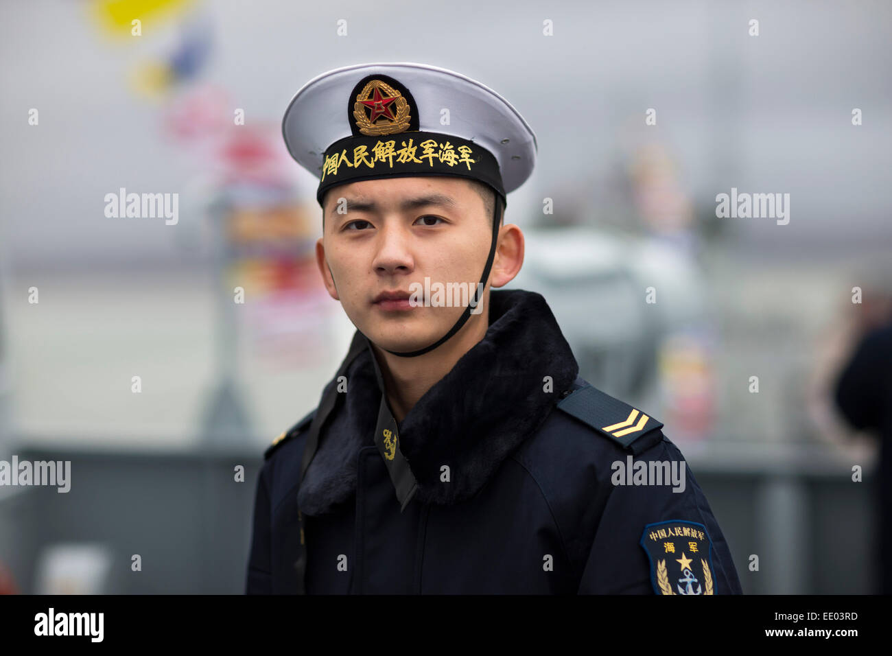 A sailor aboard the Chinese Naval assault ship Chang Bai Shan at ...
