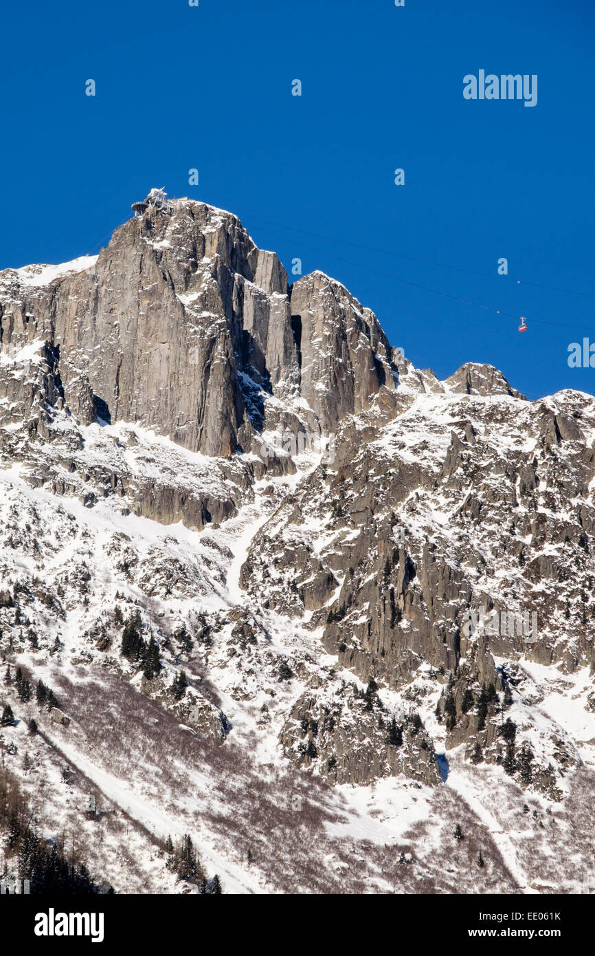 Le Brévent mountain summit with gondola cable car in French Alps in ...