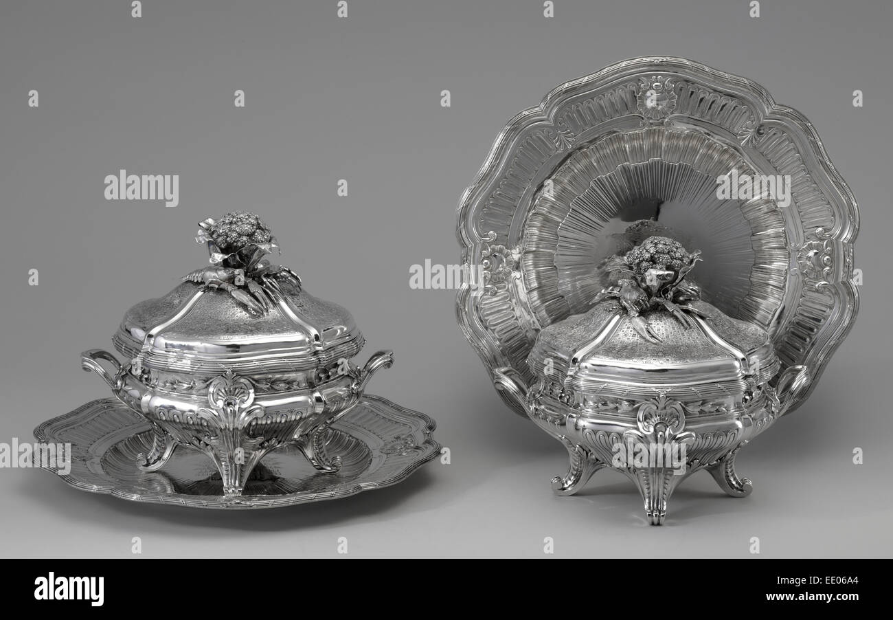 Pair of Lidded Tureens, Liners, and Stands; Thomas Germain, French ...