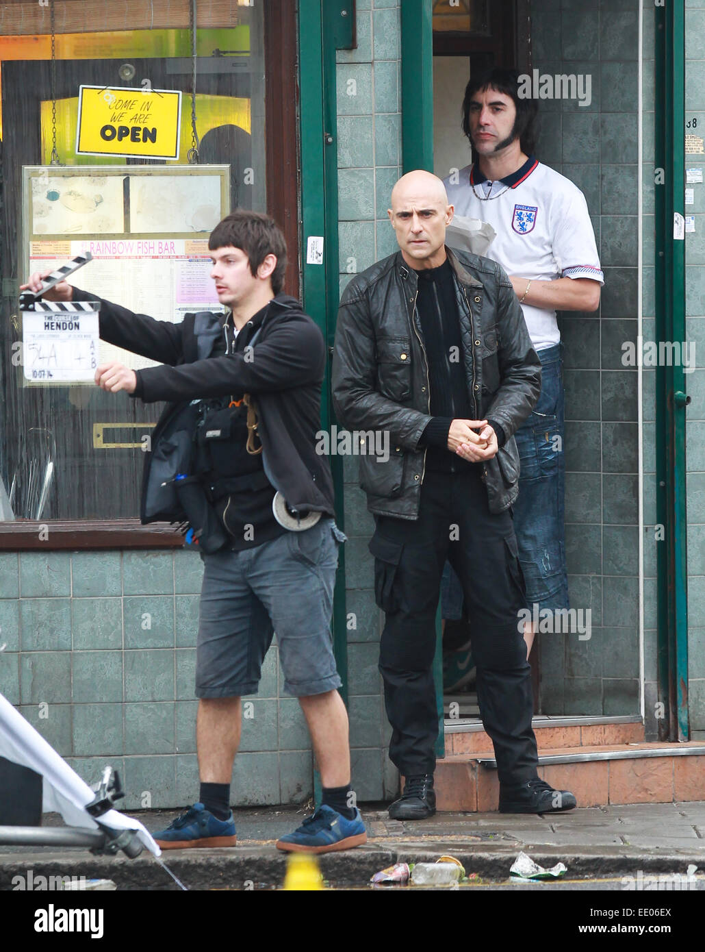 Sacha Baron Cohen and Mark Strong film a scene for the movie Grimsby in ...