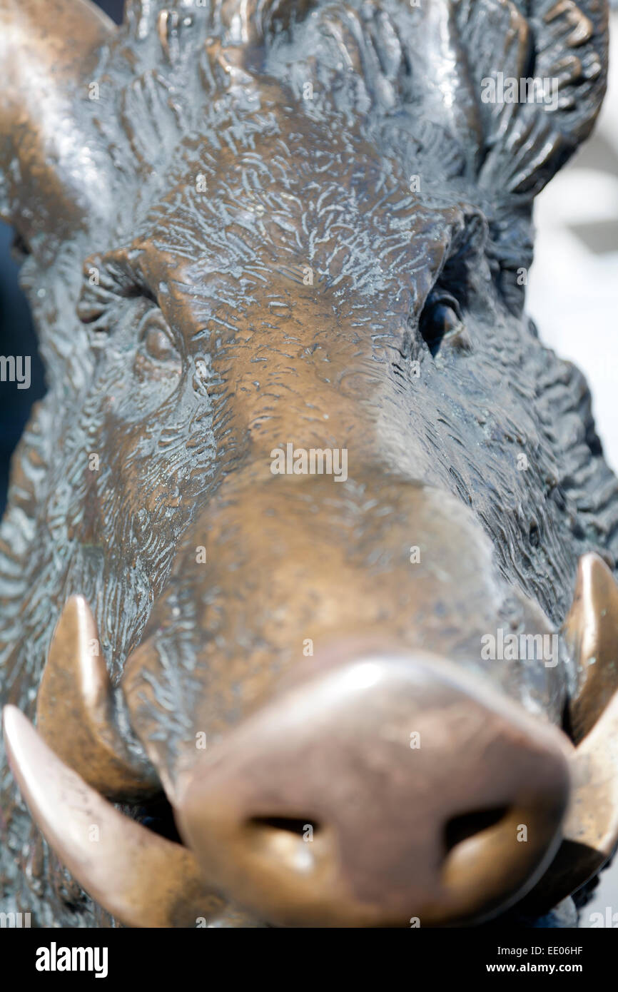 Bronze boar statue outside the Hunting and Fishing Museum, Munich ...