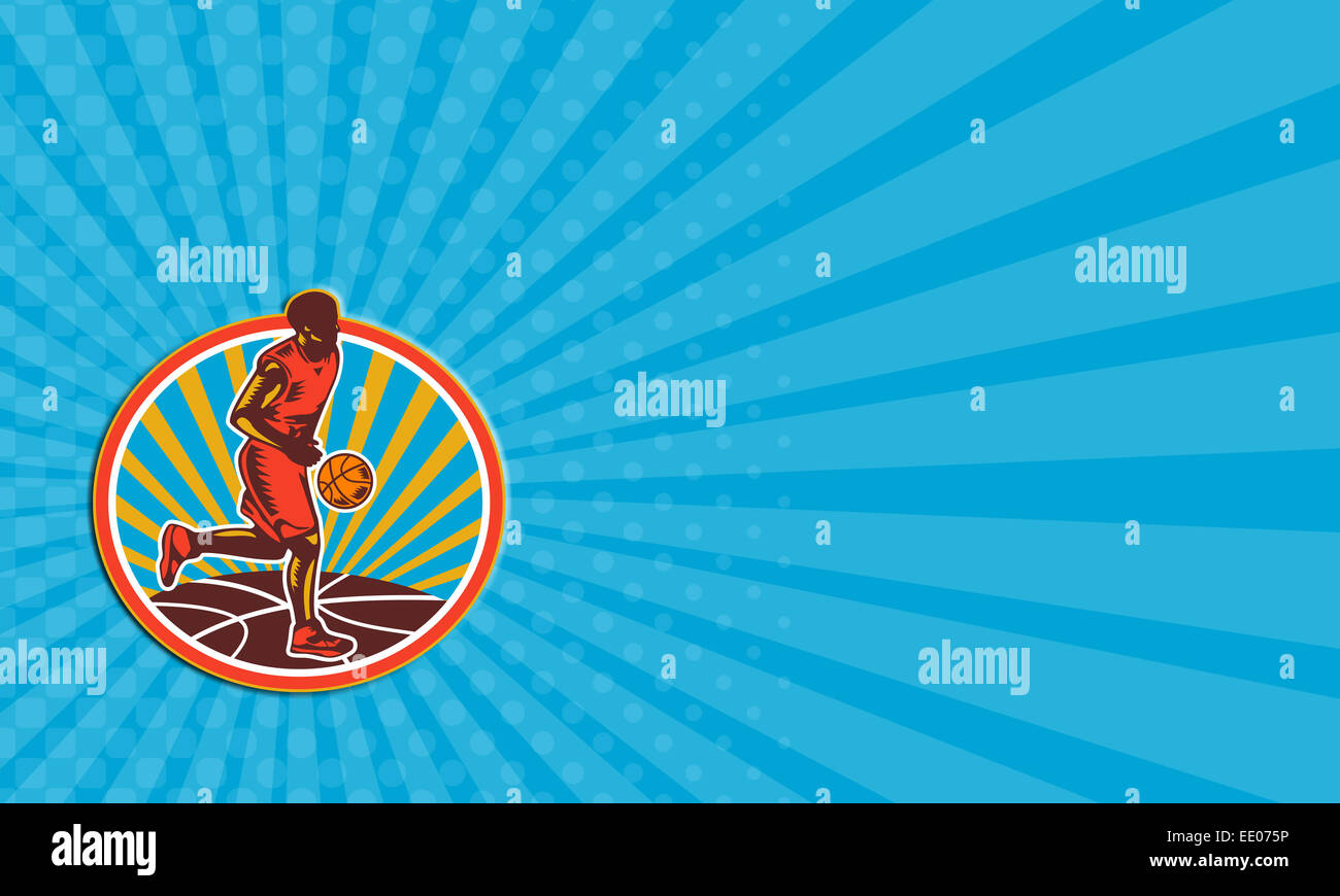 Business card showing illustration of a basketball player dribbling ...