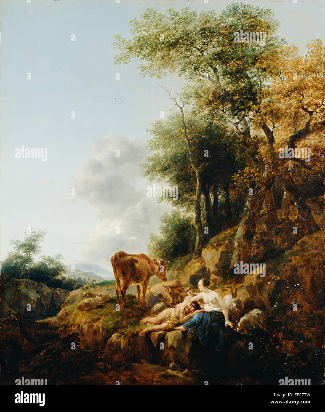 Landscape with a Nymph and a Satyr; Nicolaes Berchem, Dutch, 1620 ...