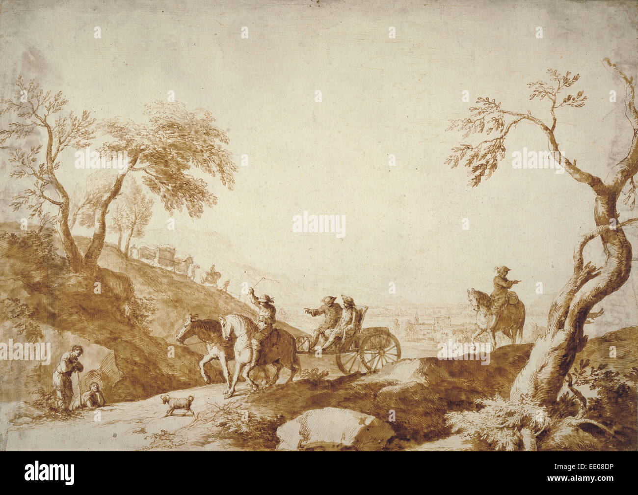 Landscape with Travellers, Two Riding in a Carriage Driven by a ...