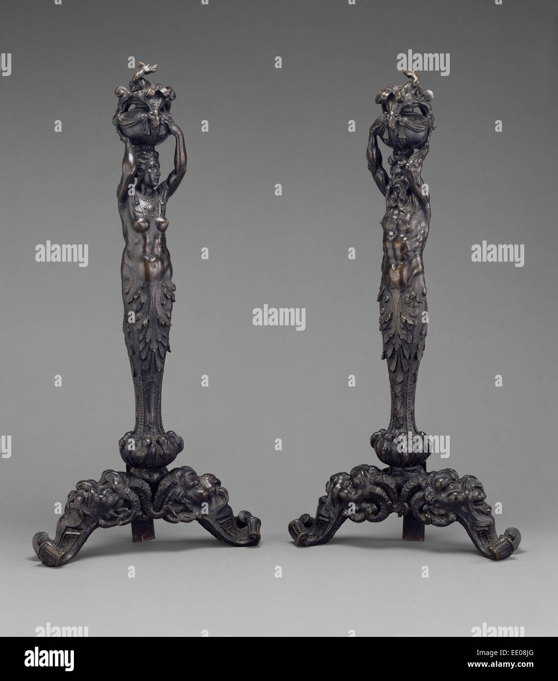Pair of Andirons in the Form of a Female and a Male Herm; Unknown maker ...