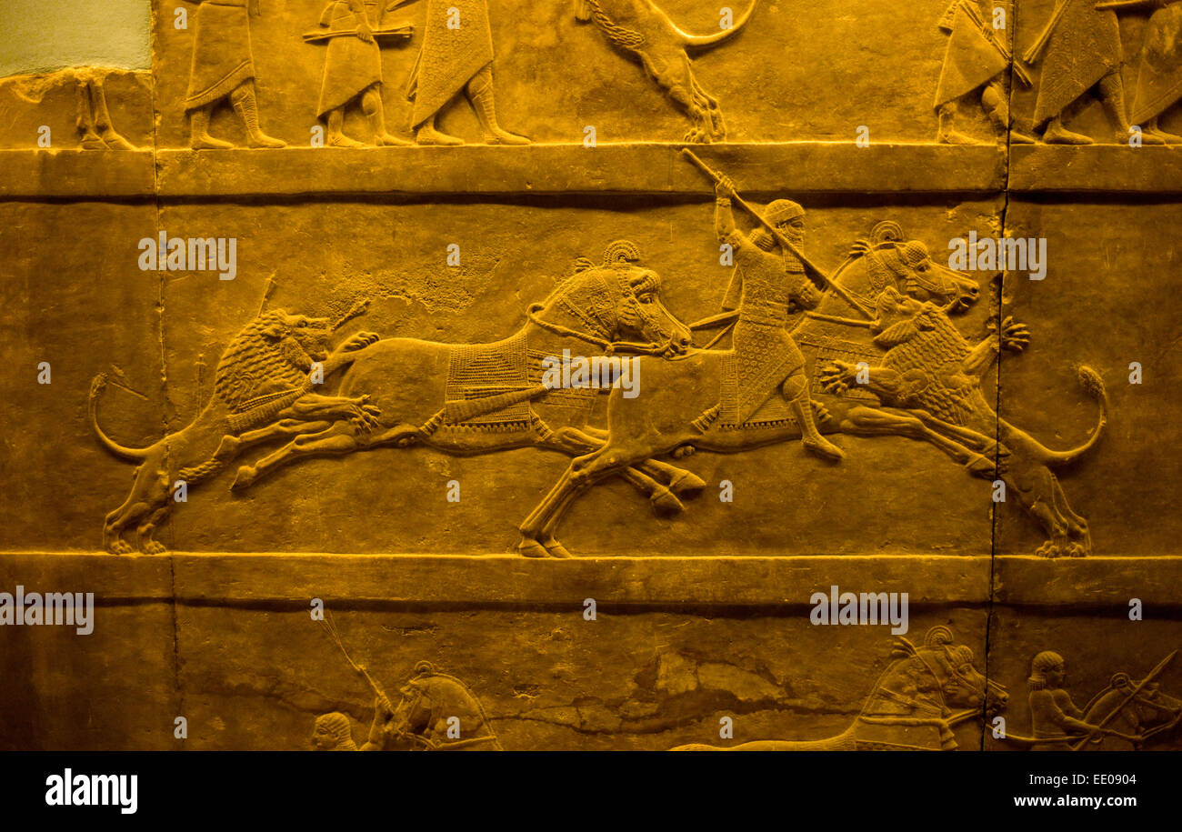 British Museum, London England UK. Assyrian Lion Hunt. January 2015 ...