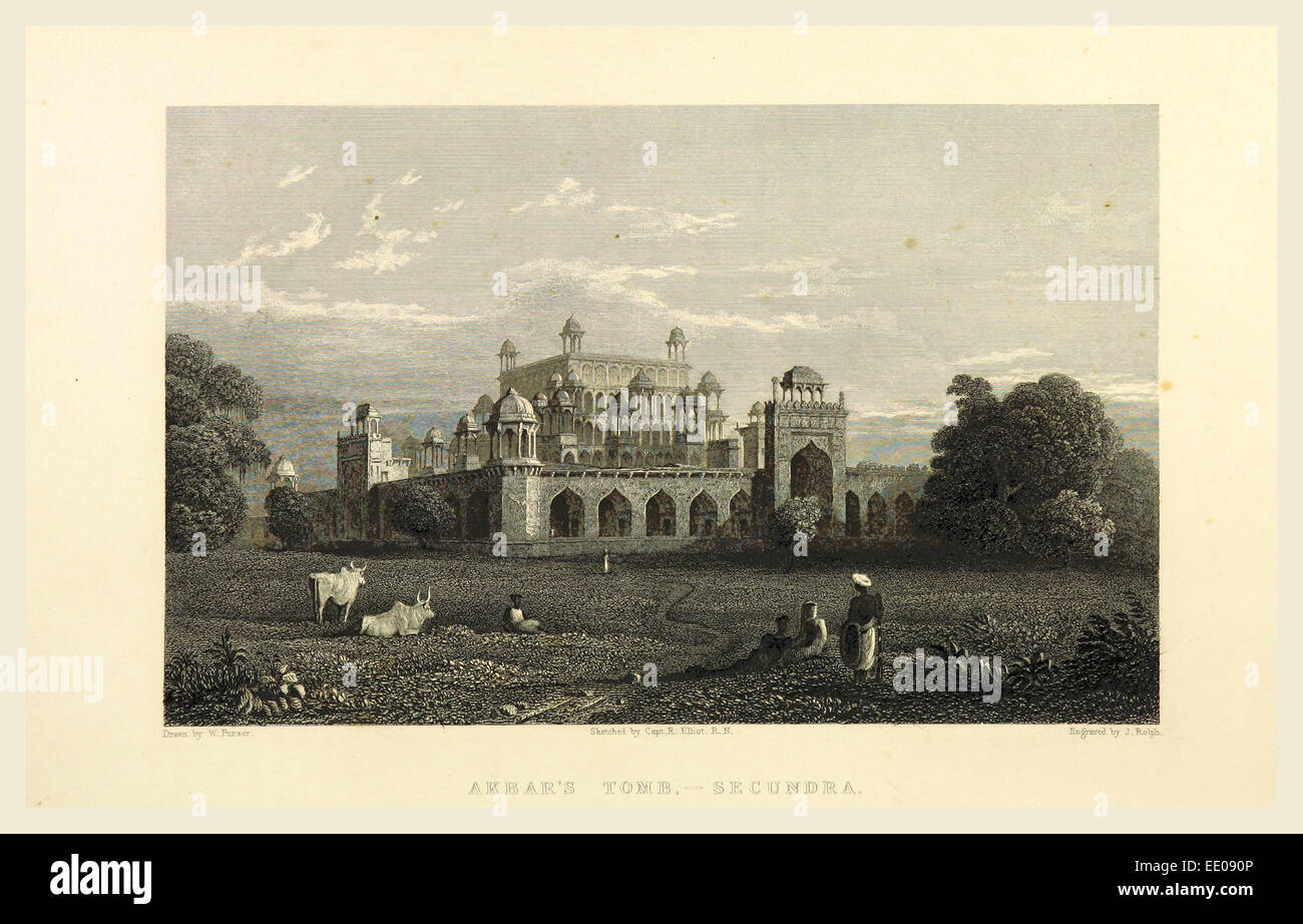 Ambar Tomb, Secundra, India, 19th century engraving Stock Photo - Alamy