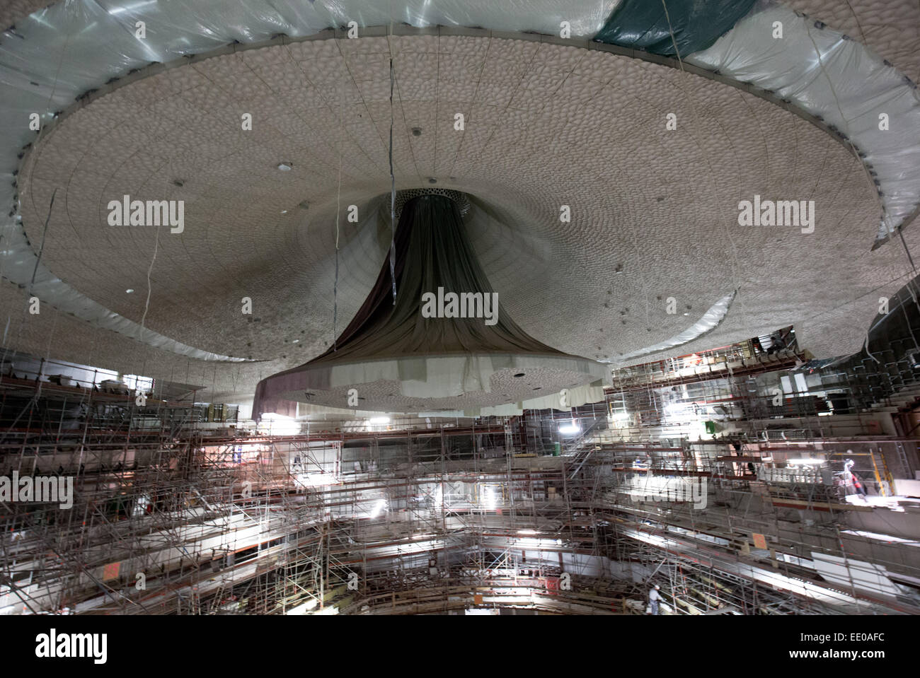 Sound reflectors and roof construction seen at the construction site of ...