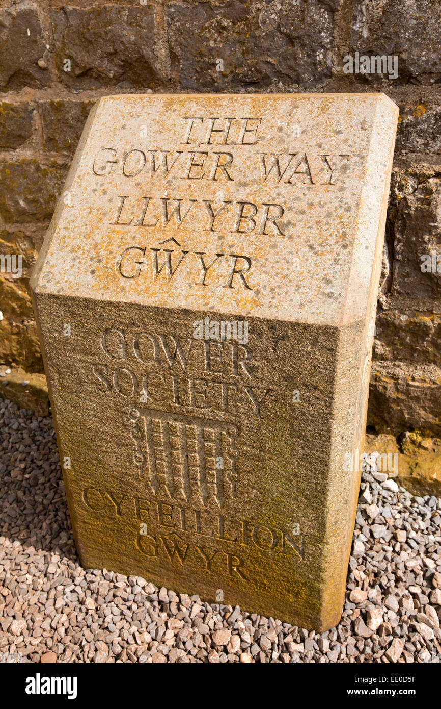 UK, Wales, Swansea, Gower, Rhossili, Gower Way path start point at ...