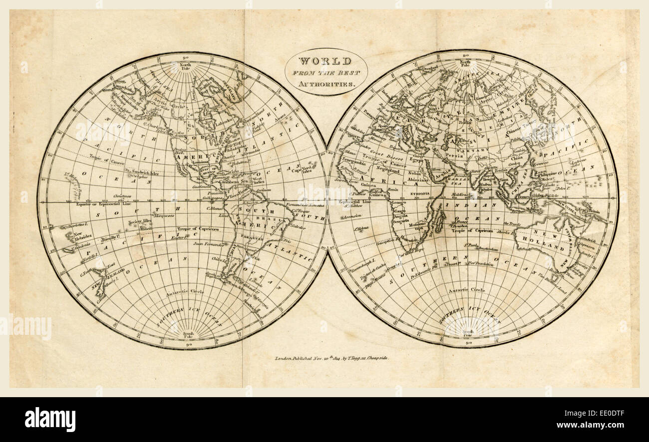 World map, published 1824 Stock Photo - Alamy
